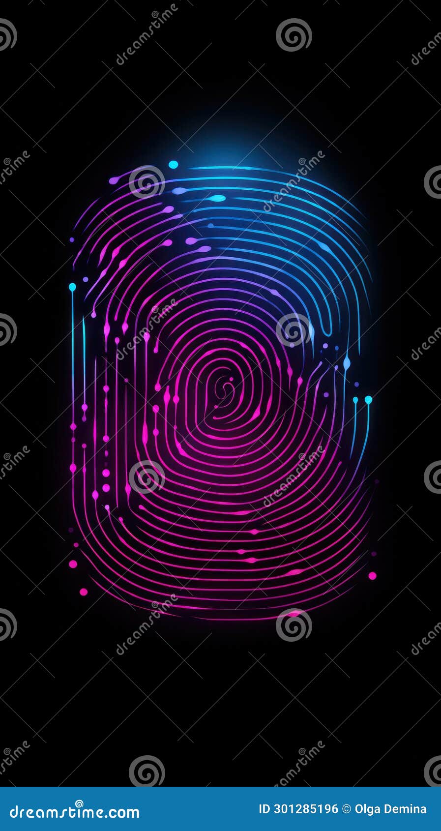 Neon Fingerprint on Black Background, High-tech Digital Security and ...