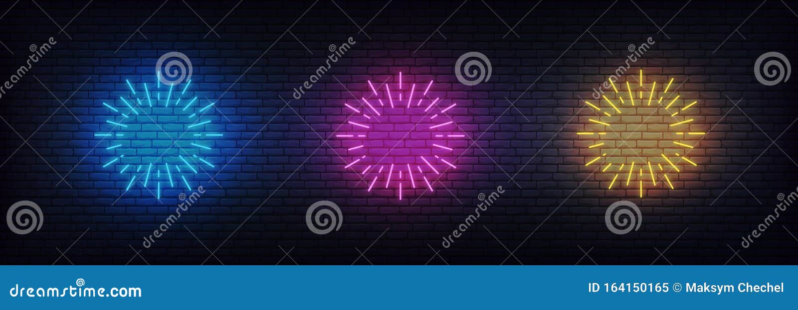 Neon Firework Burst. Set of Glowing Neon Firework Signs Stock Vector ...