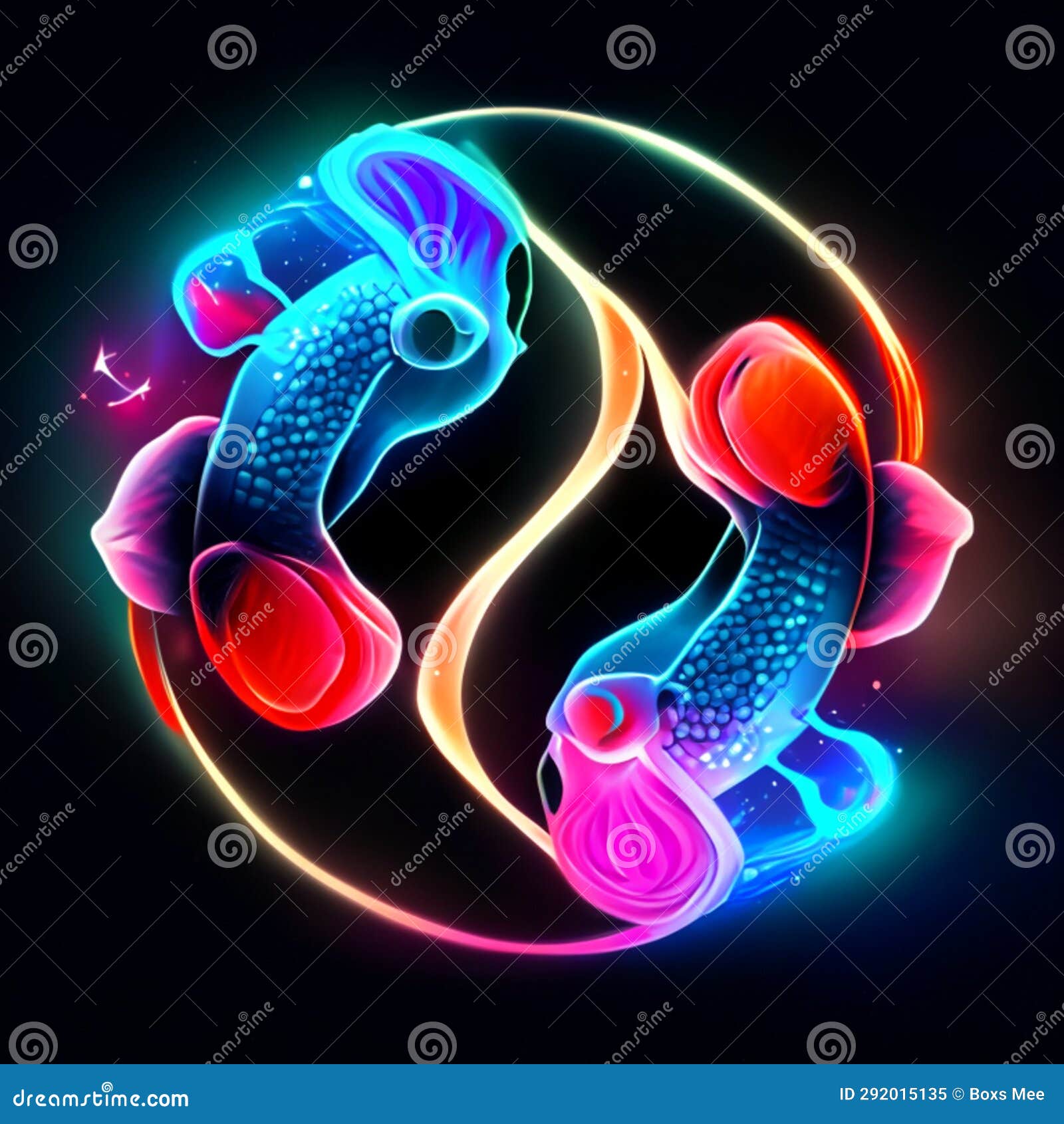 Neon Fish on Black Background. Vector Illustration in Neon Style Stock ...