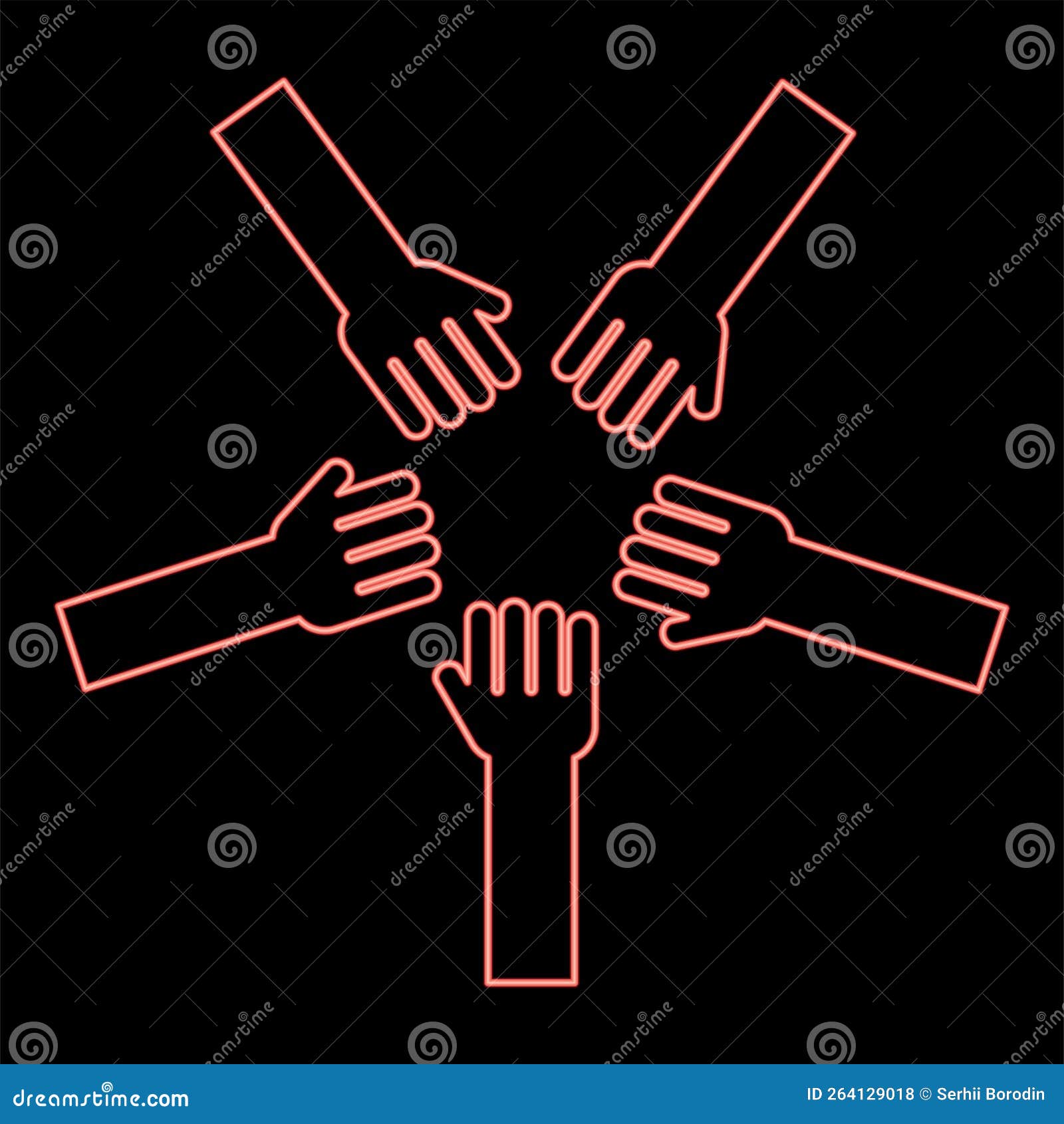 Neon Five Hands Group Arms Many Hands Connecting Open Palms People ...