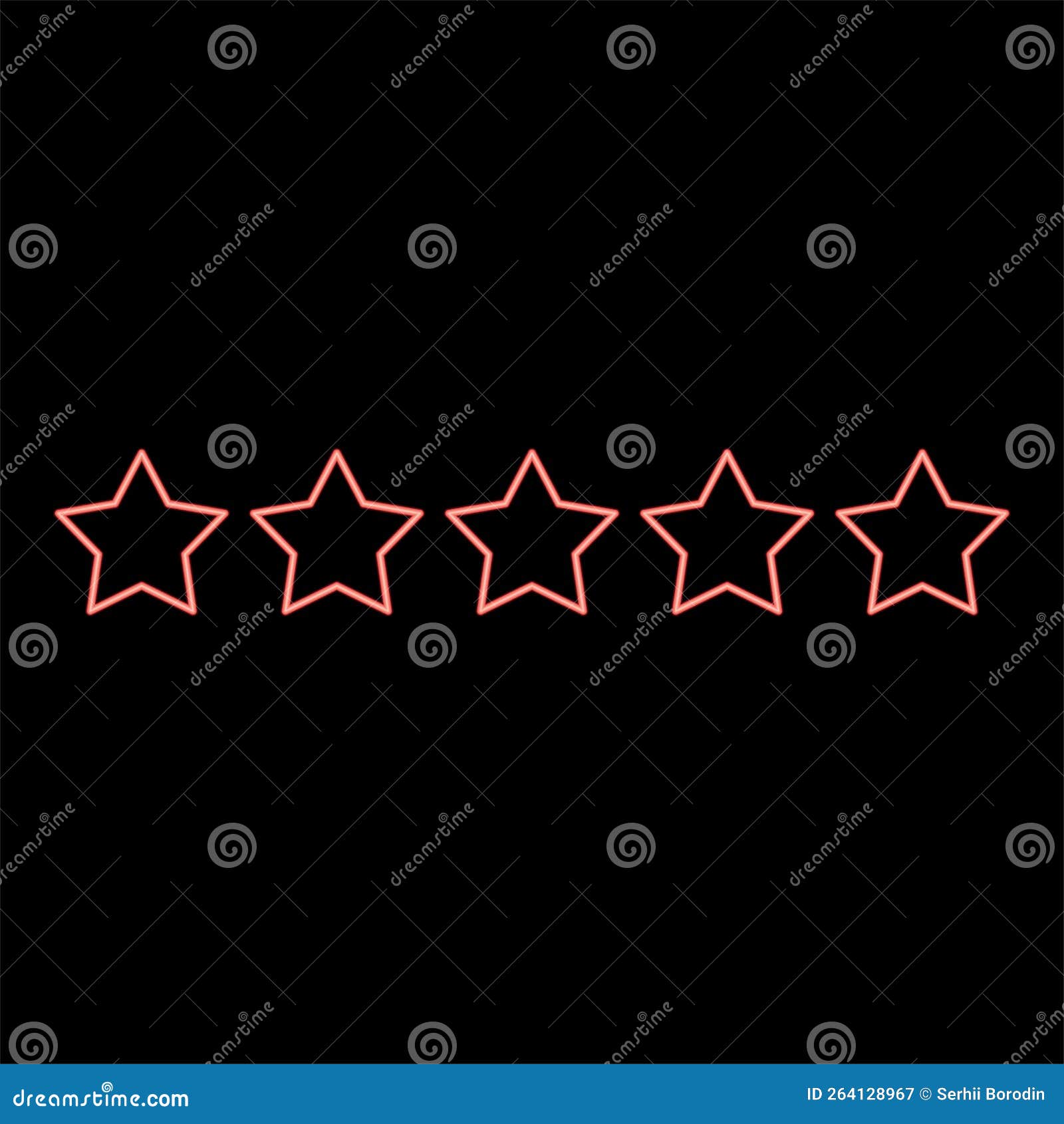 Neon Five Stars 5 Stars Rating Concept Red Color Vector Illustration ...