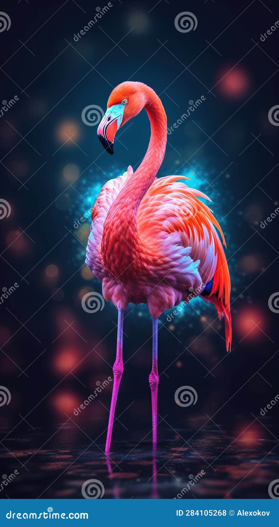 Neon Flamingo on Dark Background. Stock Illustration - Illustration of ...