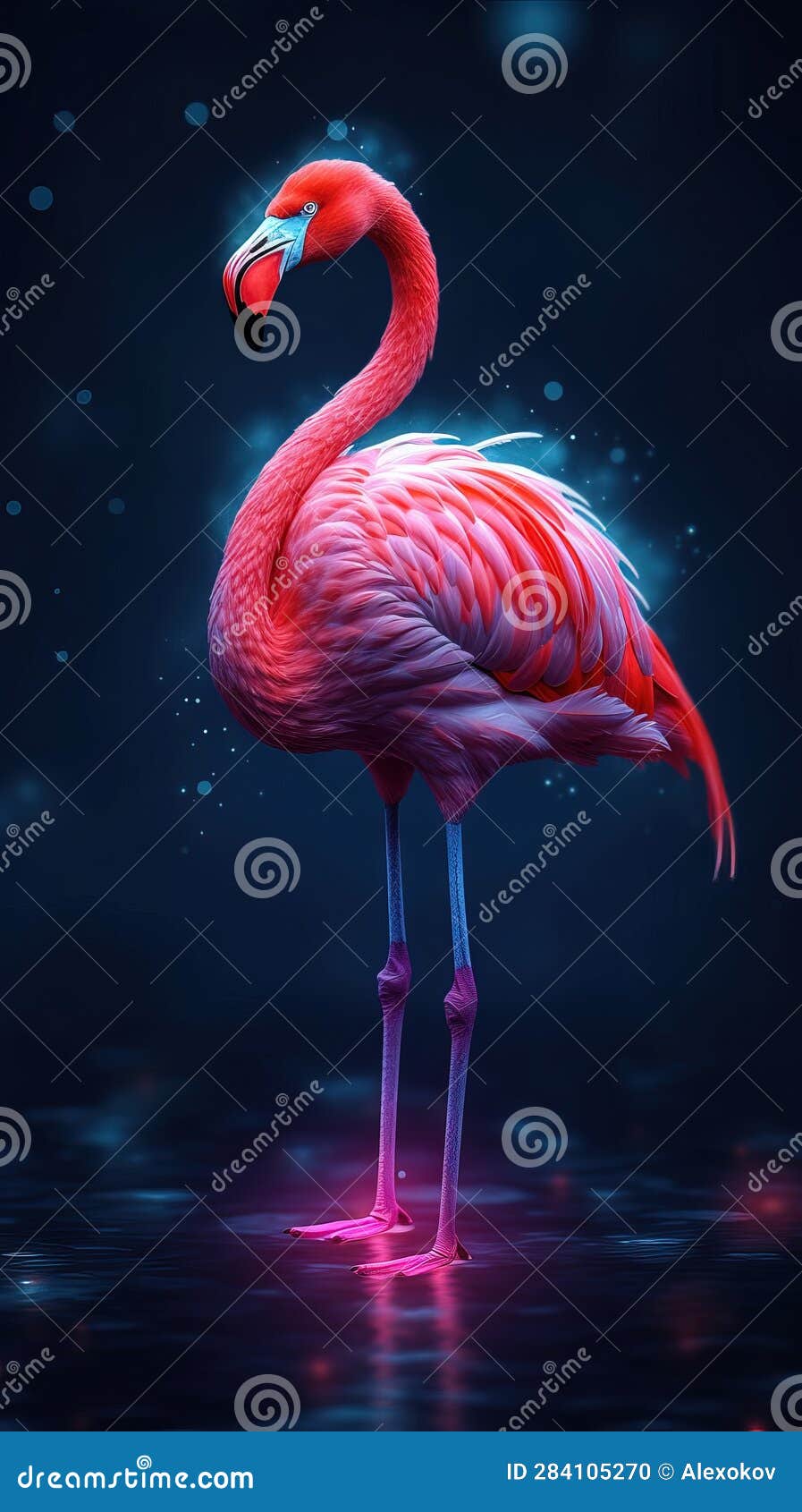 Neon Flamingo on Dark Background. Stock Illustration - Illustration of ...