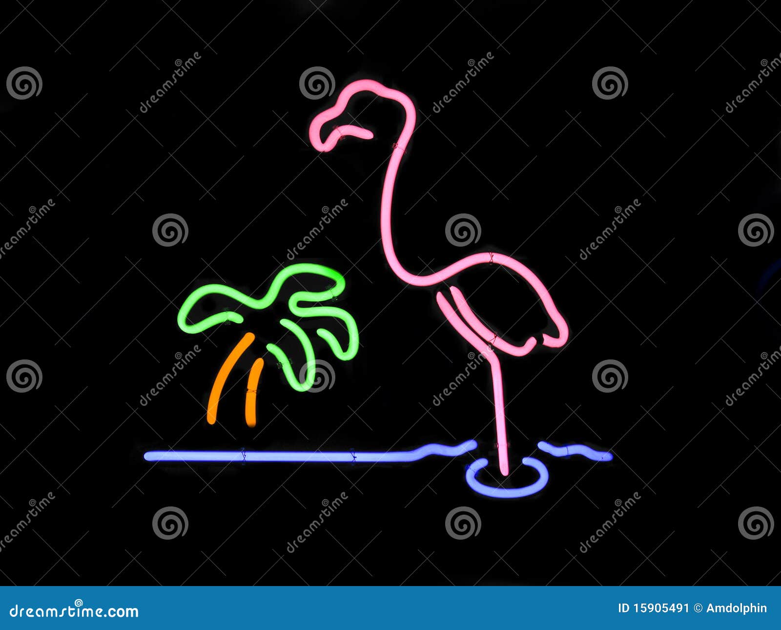 Neon Flamingo and Palm Tree Stock Image - Image of sign, outline: 15905491