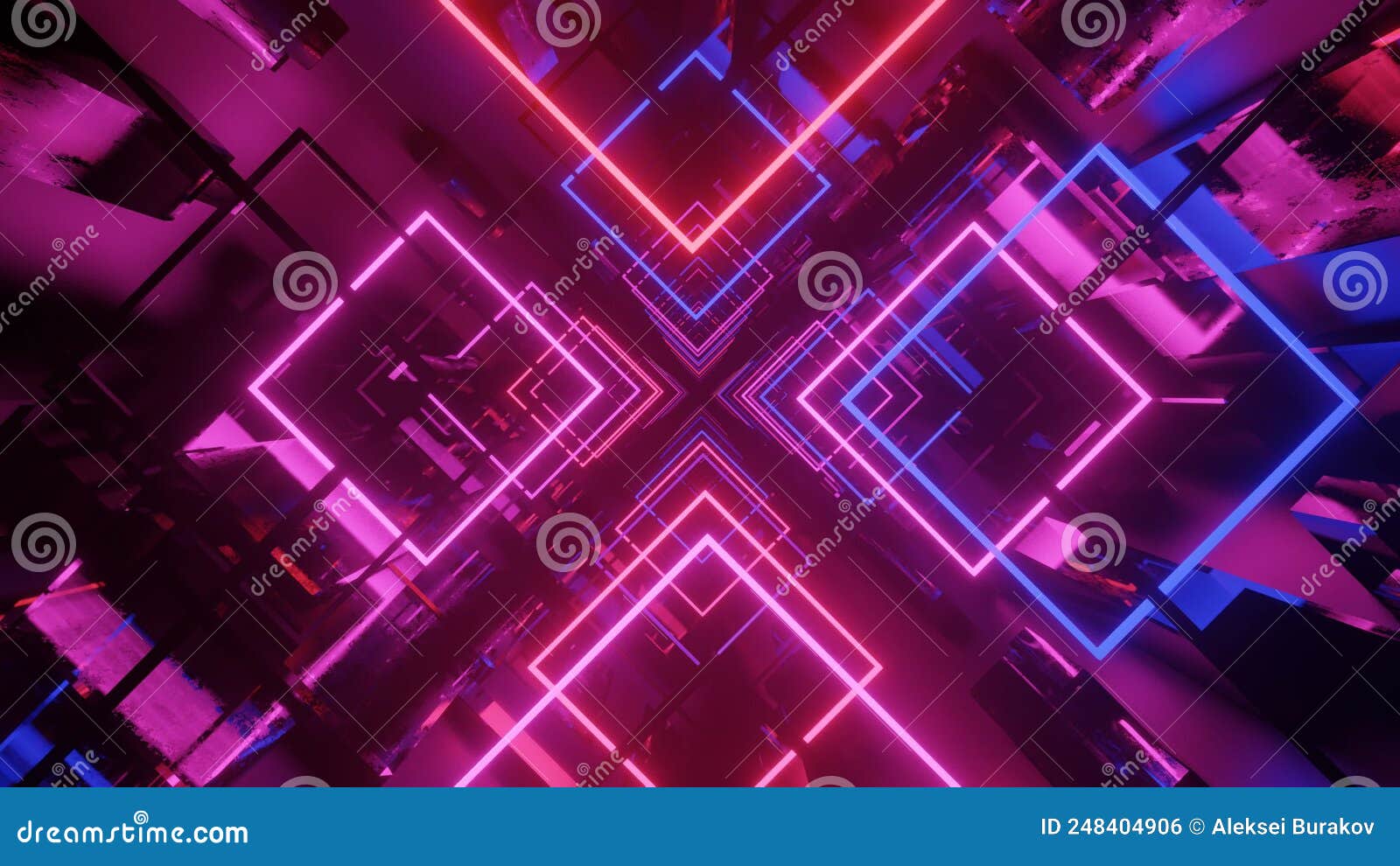 Neon Flash Light Structures. Hi-tech Neon Sci-fi Tunel. Trendy Neon ...