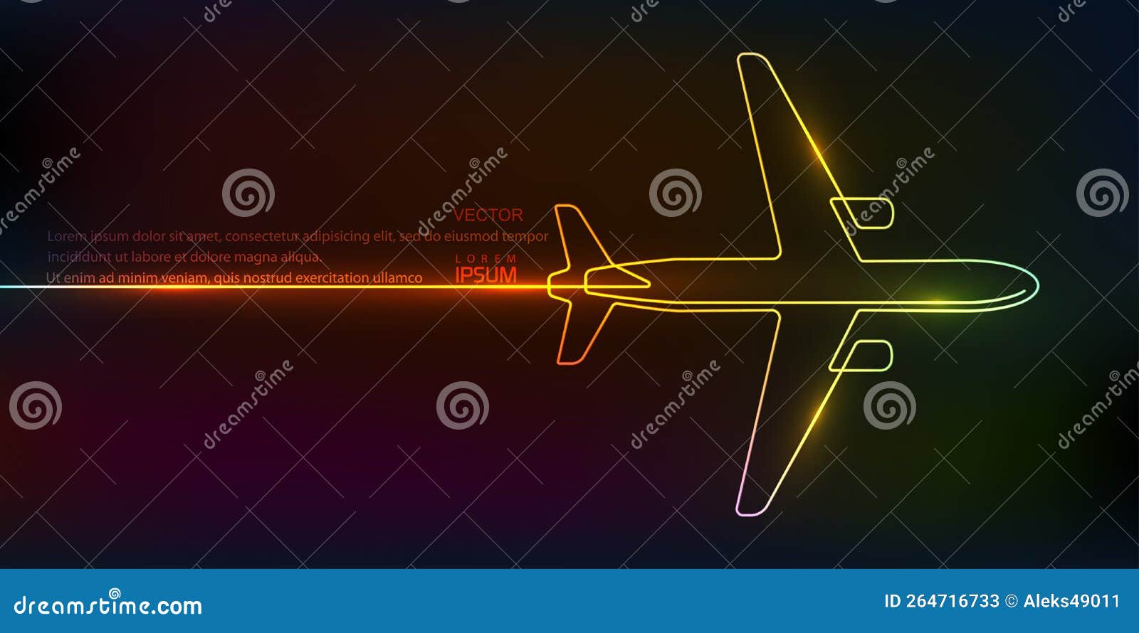 Neon Flying Plane.Airplane.Air Flights.Continuous Line Drawing.Vector ...