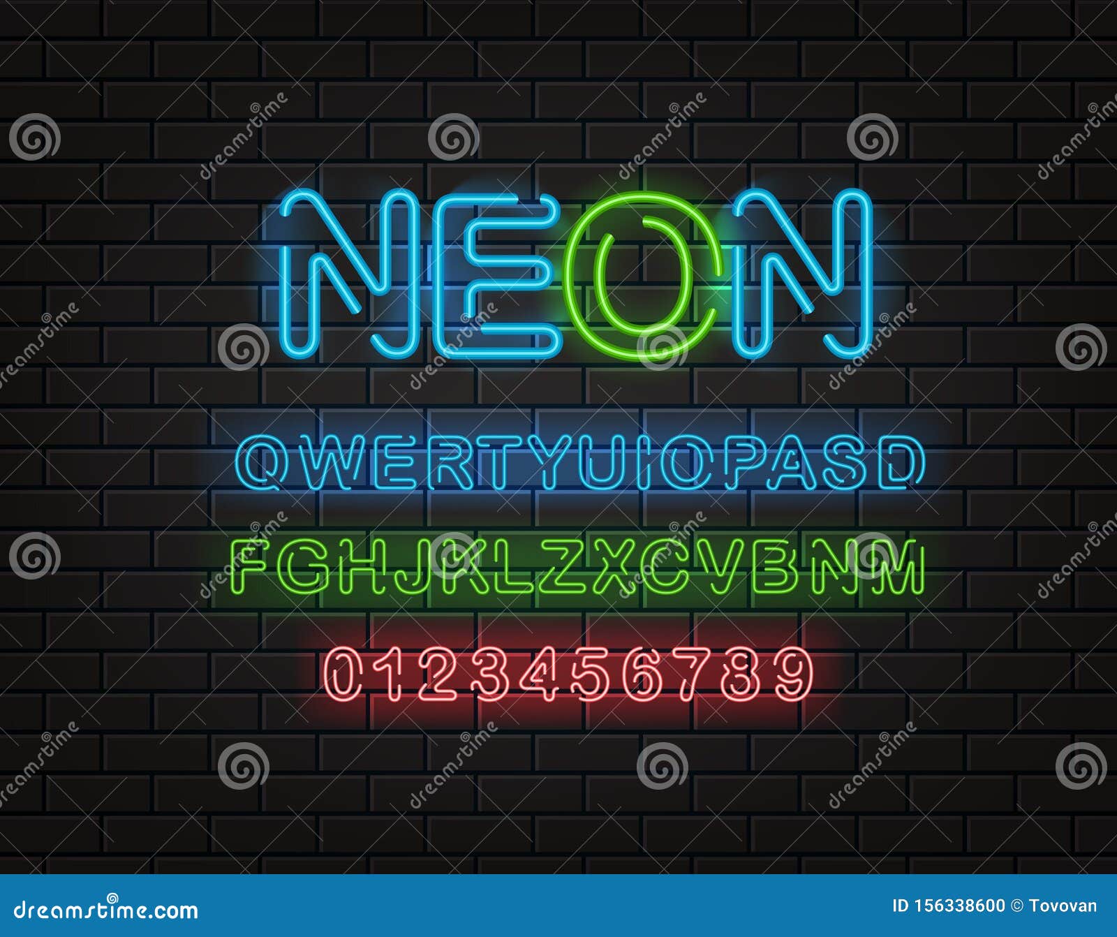 Neon Font Clipart. Latin Alphabet and Digits Stock Vector ...