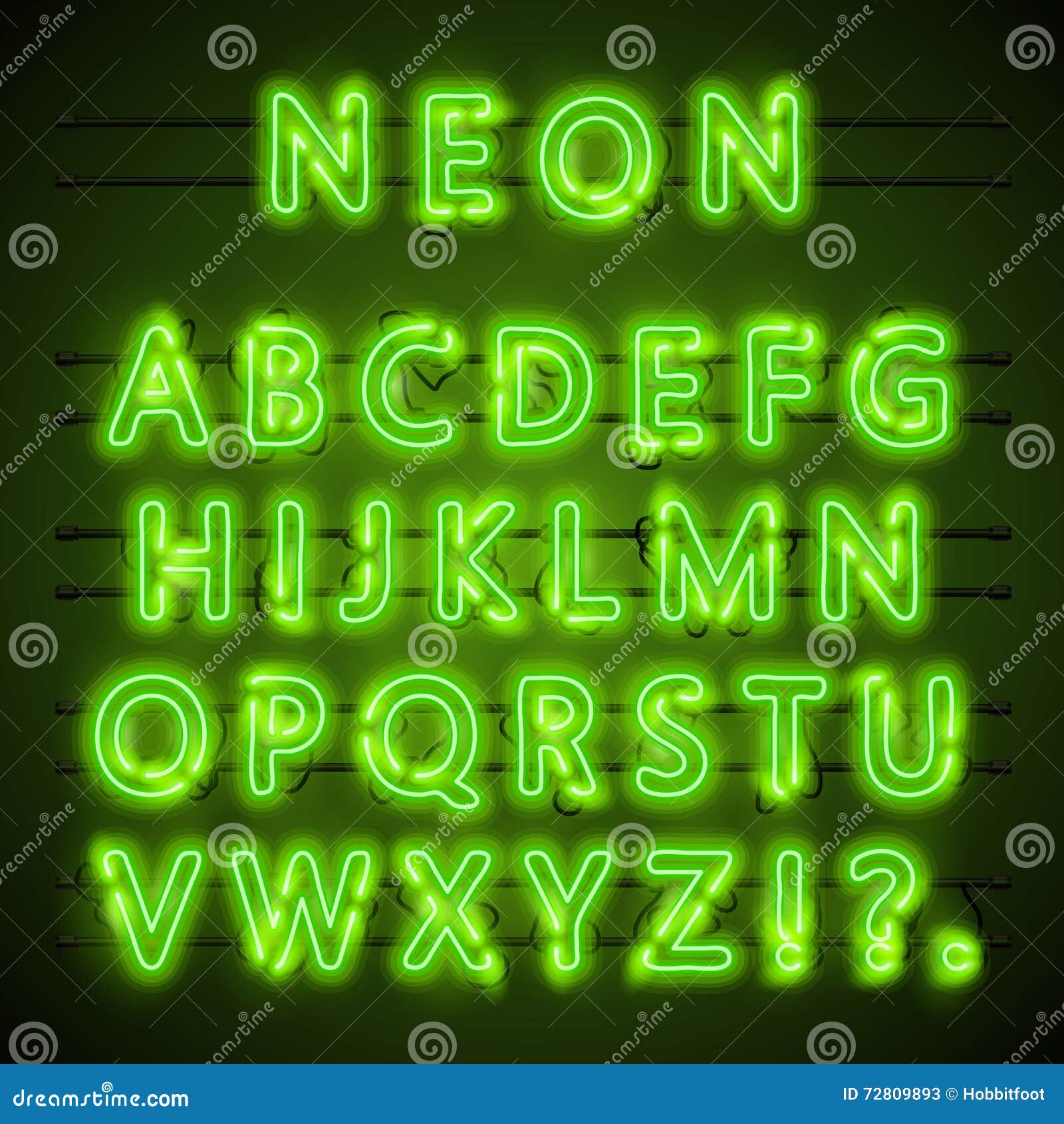 Neon Font Text. Green Eps. Lamp . Alphabet . Vector Illustration Stock ...