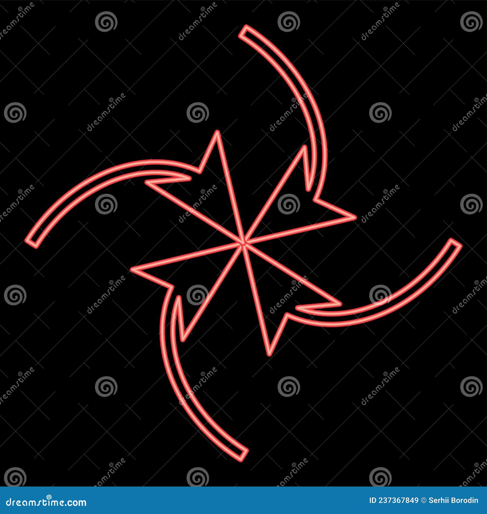 Neon Four Arrows Loop Center Red Color Vector Illustration Image Flat ...