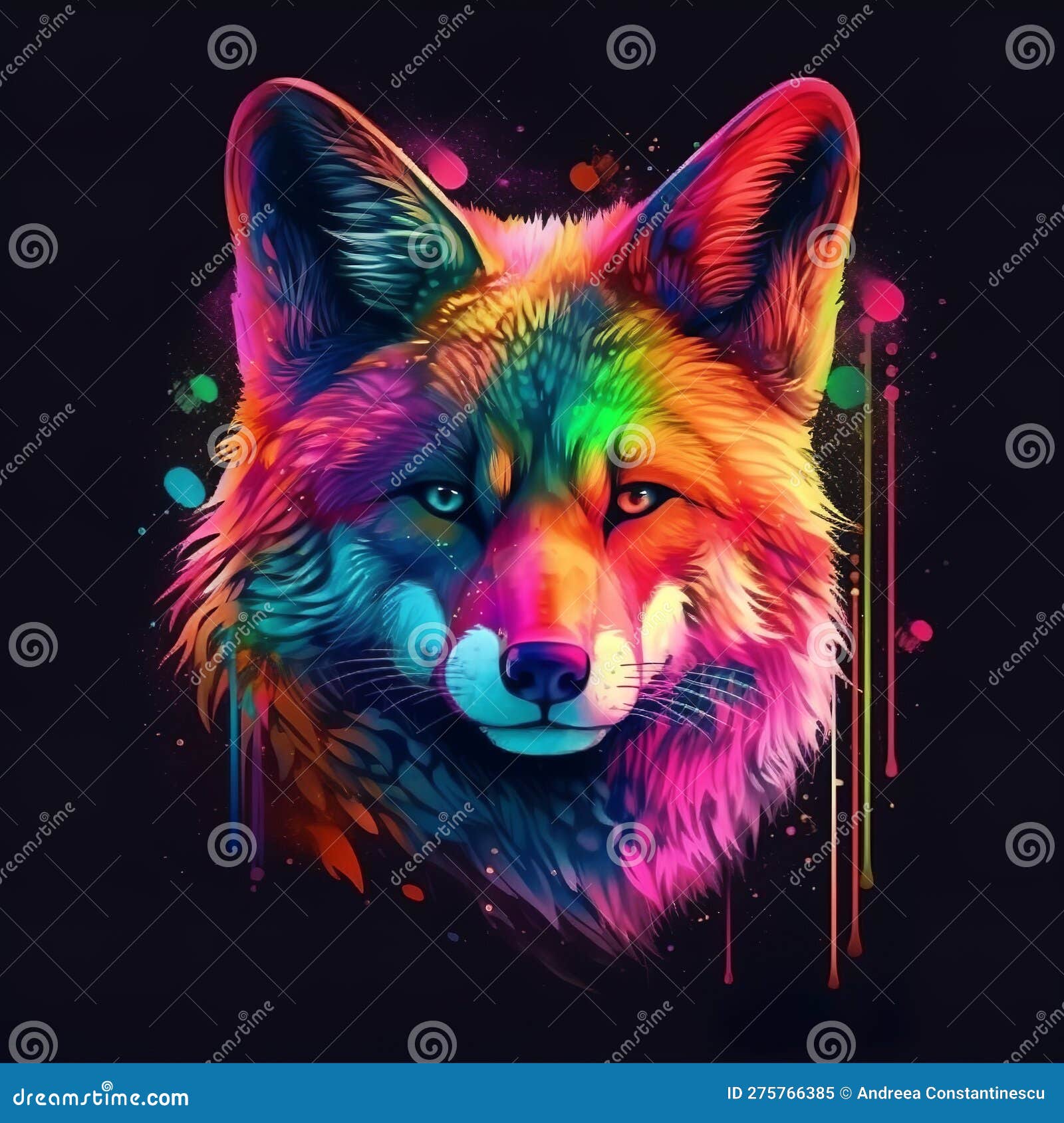 Neon fox portrait stock illustration. Illustration of portrait - 275766385