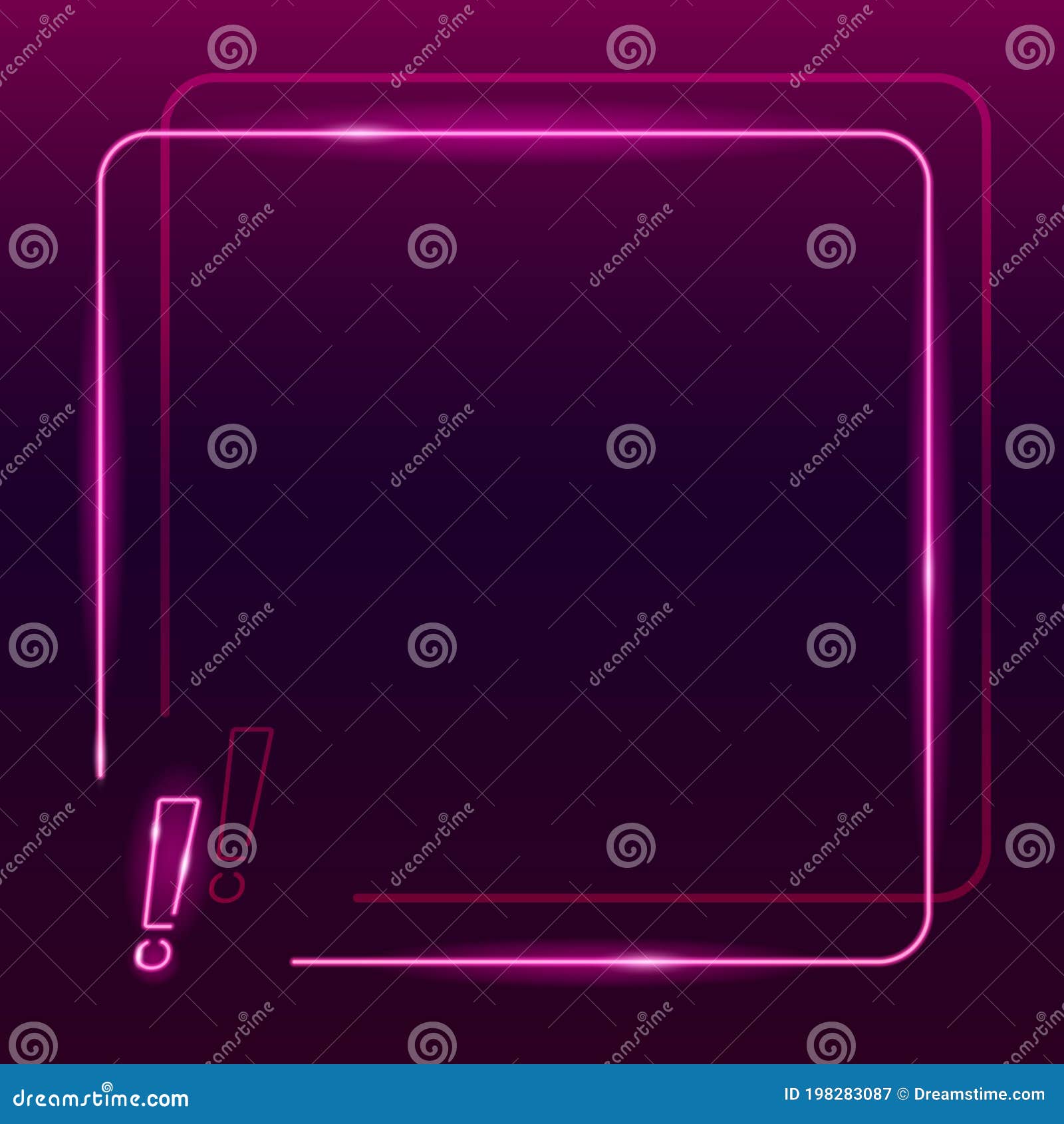 Neon Frame With Exclamation Mark Icon On Dark Purple Gradient ...