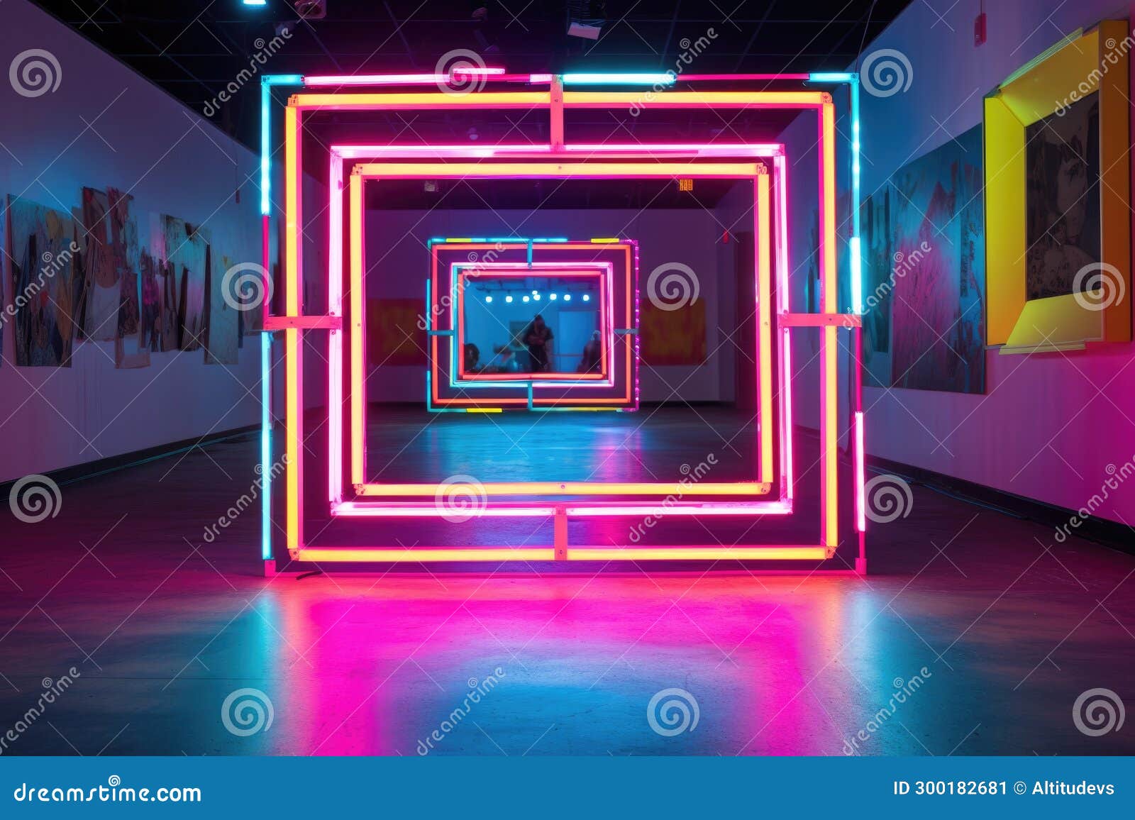 Neon Frame Hanging in a Modern Art Gallery, with Spotlights Stock Image ...