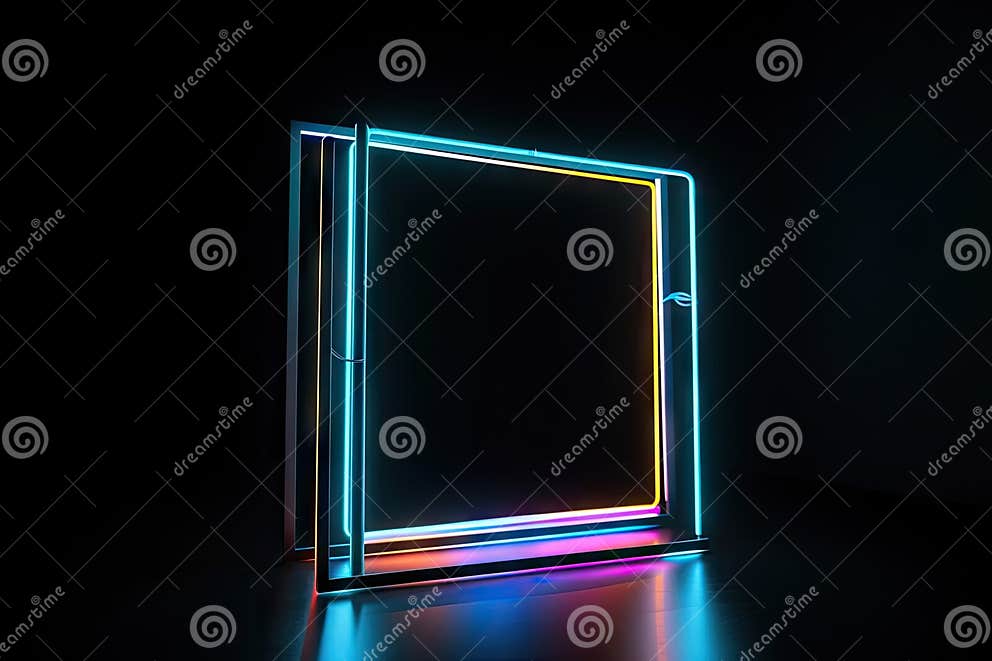 Neon Frame Mockup on Black Background with Dramatic Lighting Stock ...