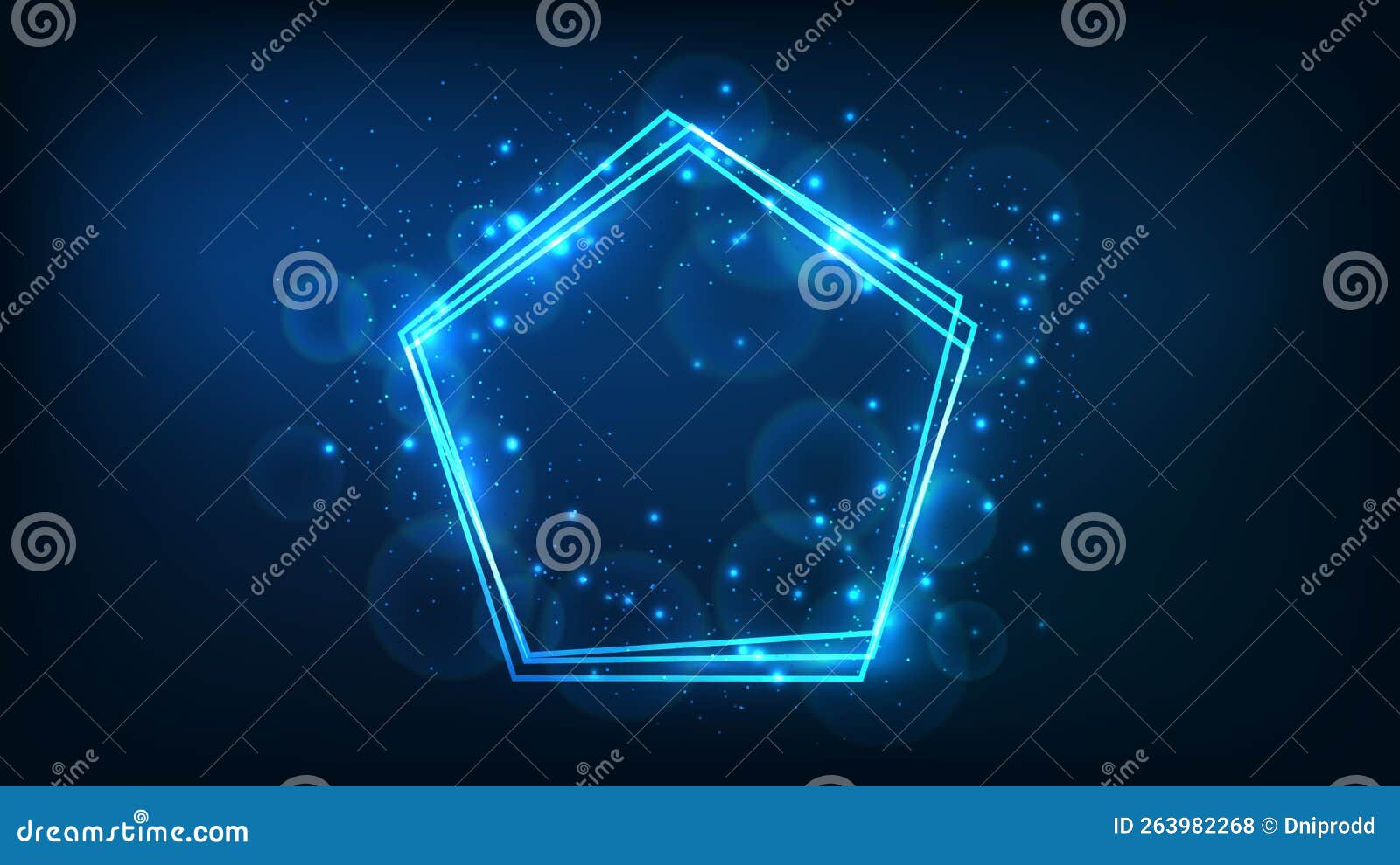 Neon Frame in Pentagon Form with Shining Effects and Sparkles Stock ...