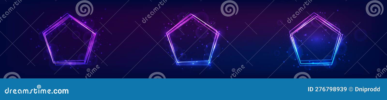 Neon Frame in Pentagon Form with Shining Effects and Sparkles Stock ...