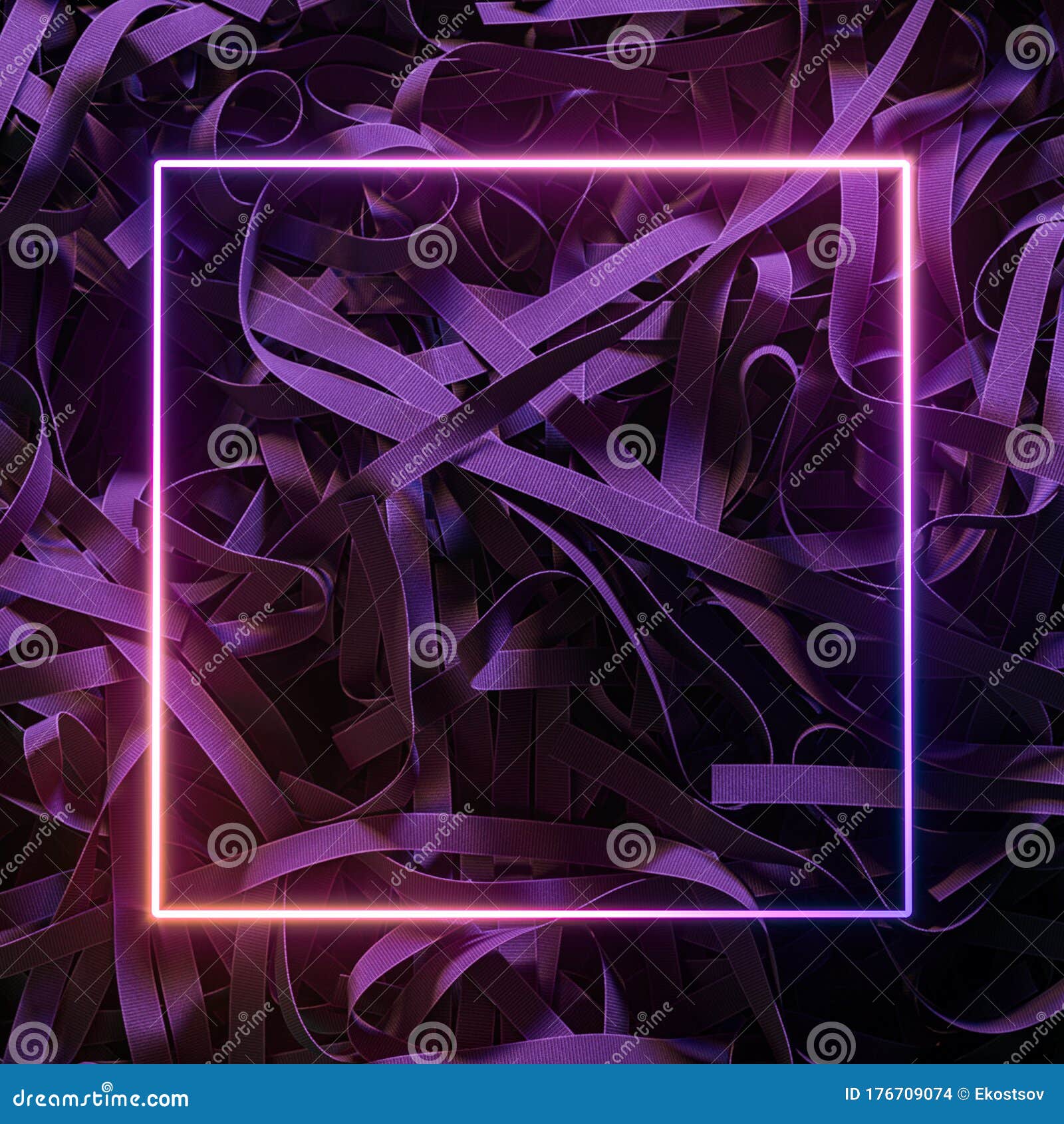 Neon Frame with Pink Light on Ribbon Background. 3D Rendering. Empty ...