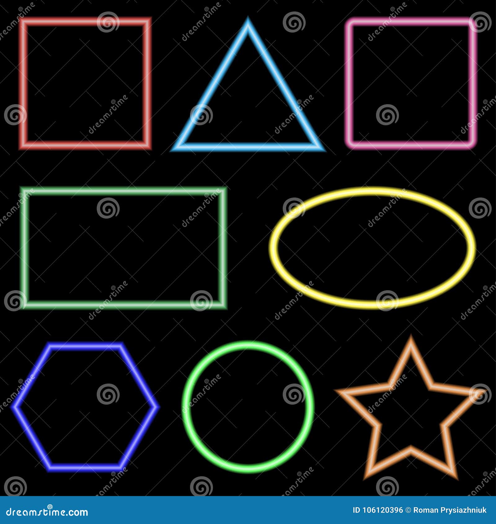 Neon Frame Set. Illuminated Framework Shapes, Glowing Colorful ...