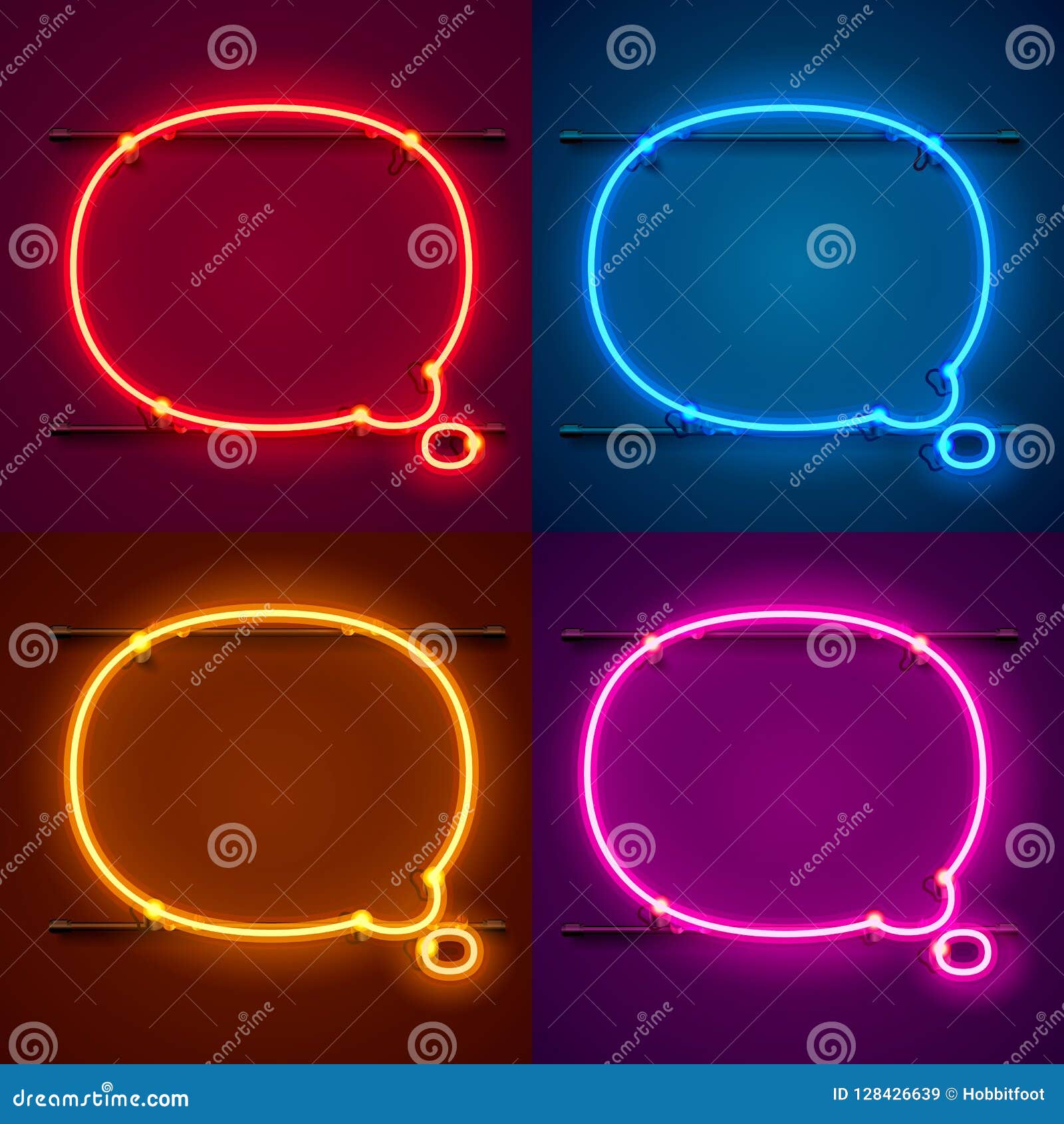 Neon Frame Sign in the Shape of a Chat. Stock Vector - Illustration of ...
