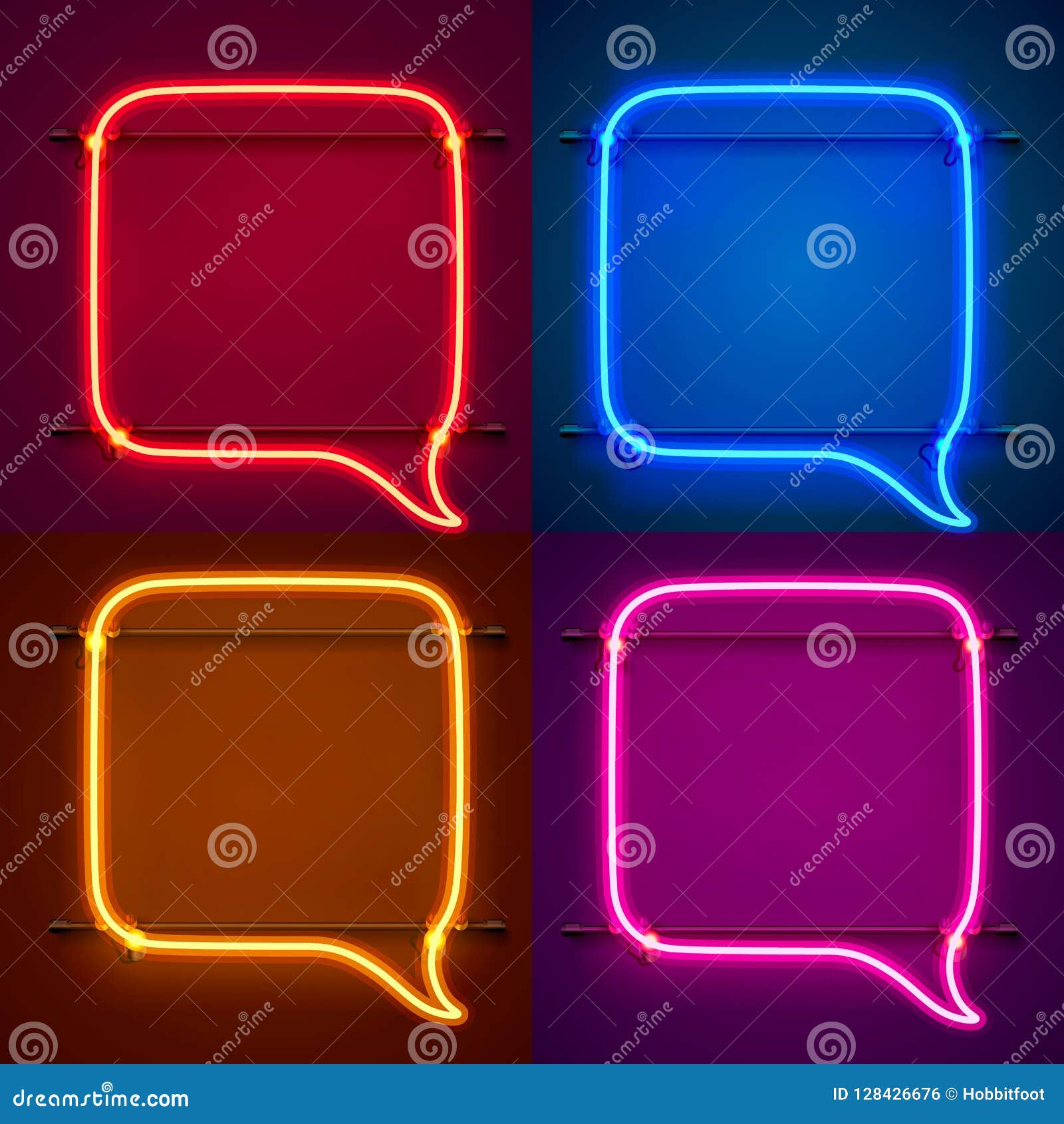 Neon Frame Sign in the Shape of a Chat. Stock Vector - Illustration of ...