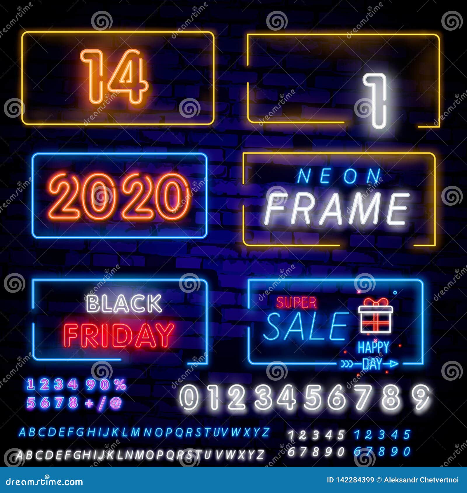 Neon Frame Sign in the Shape of a Square. Set Color. Template Design ...