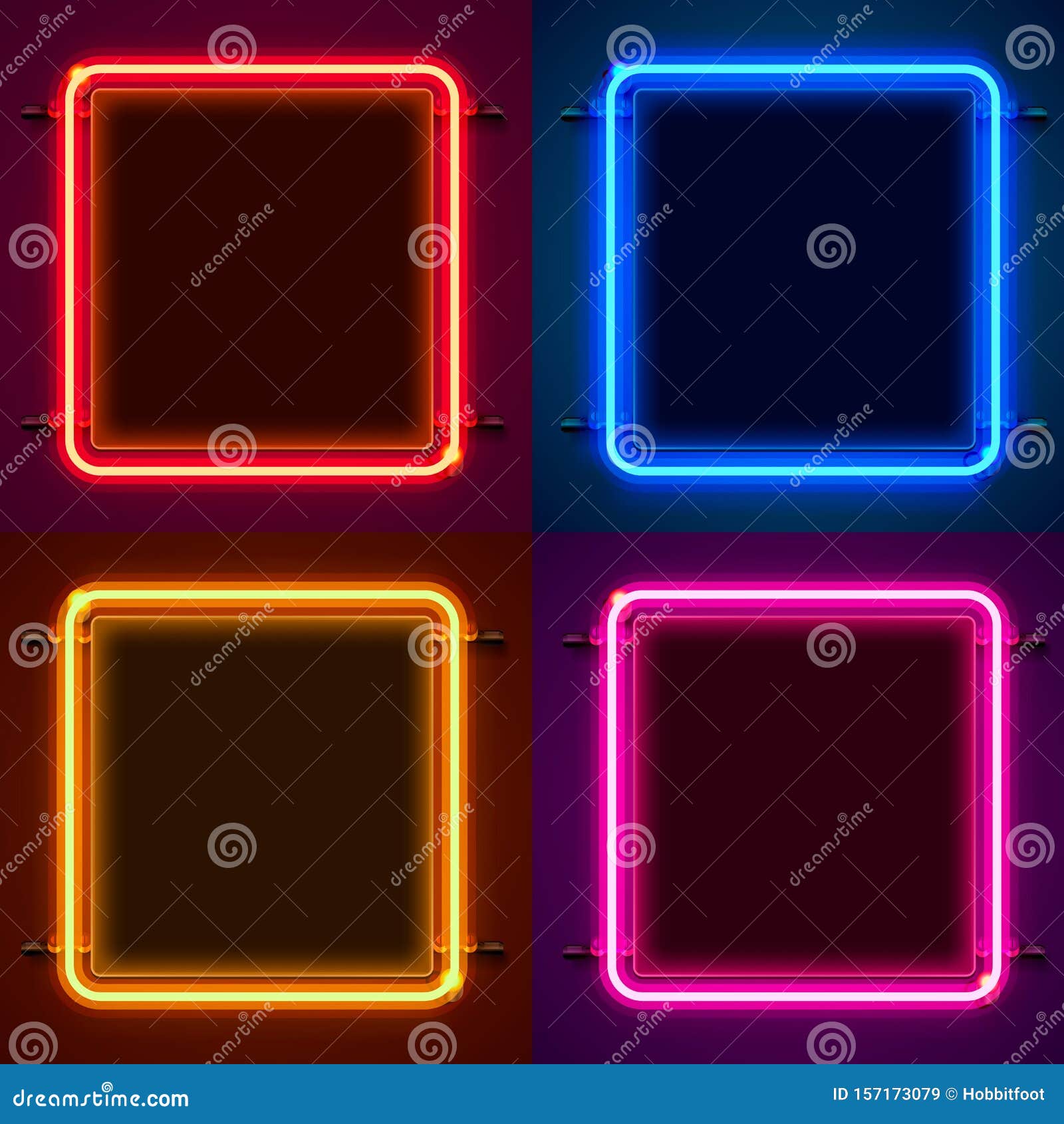 Neon Frame Sign in the Shape of a Square. Set Color Stock Illustration ...