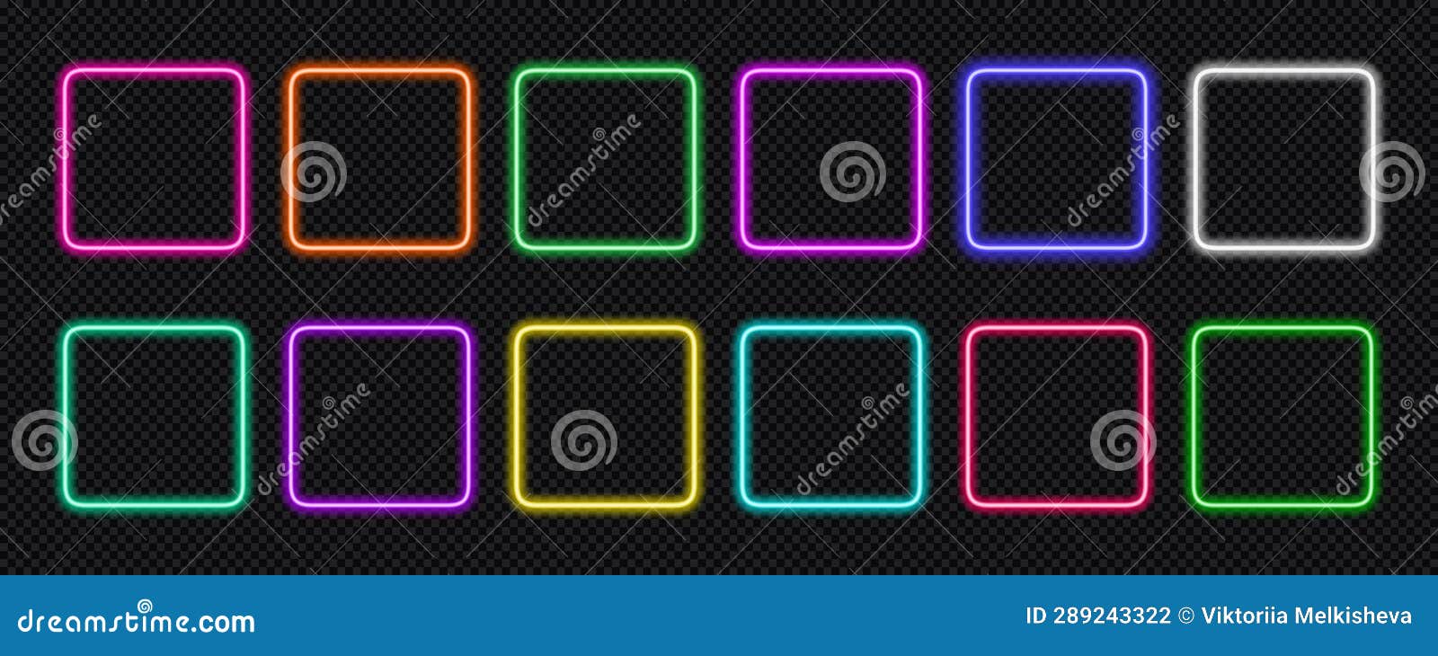 Neon Frame Square Set. Glowing Coloful Rounded Rectangle Borders Stock ...
