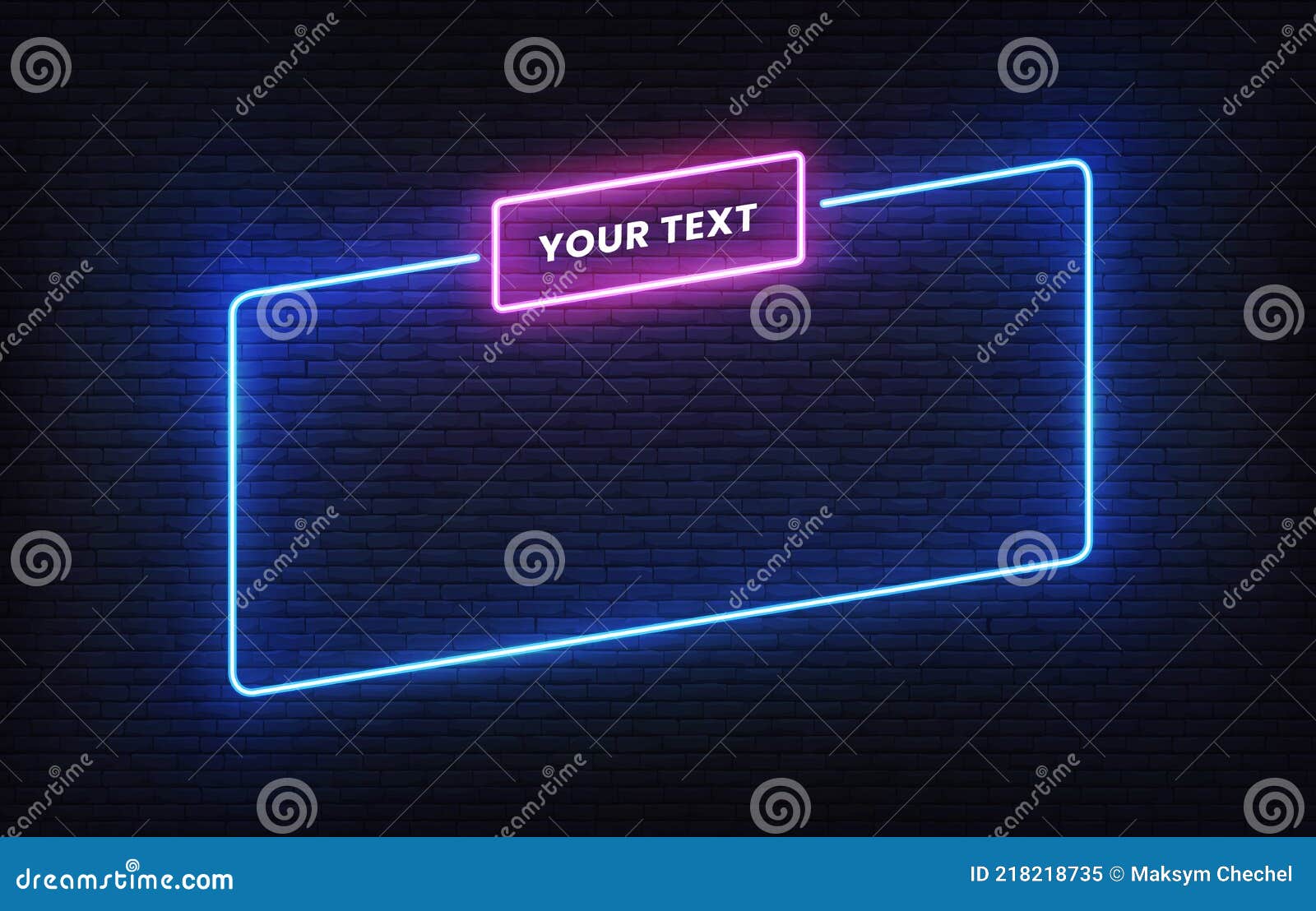 Neon Frame Template with Placeholder. Blue Incline Light Banner Design ...
