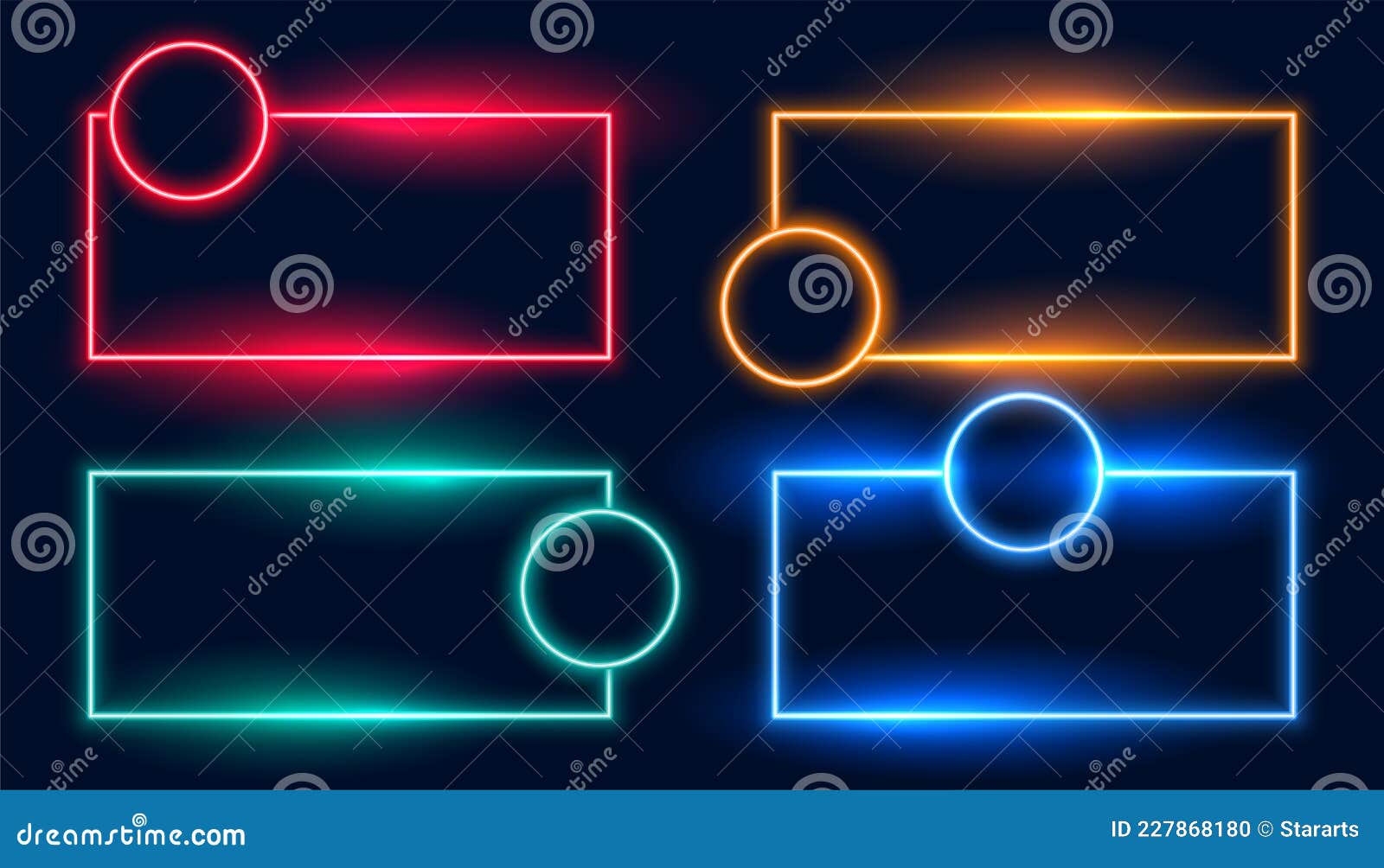Neon Frames Set in Four Colors Stock Vector - Illustration of ...