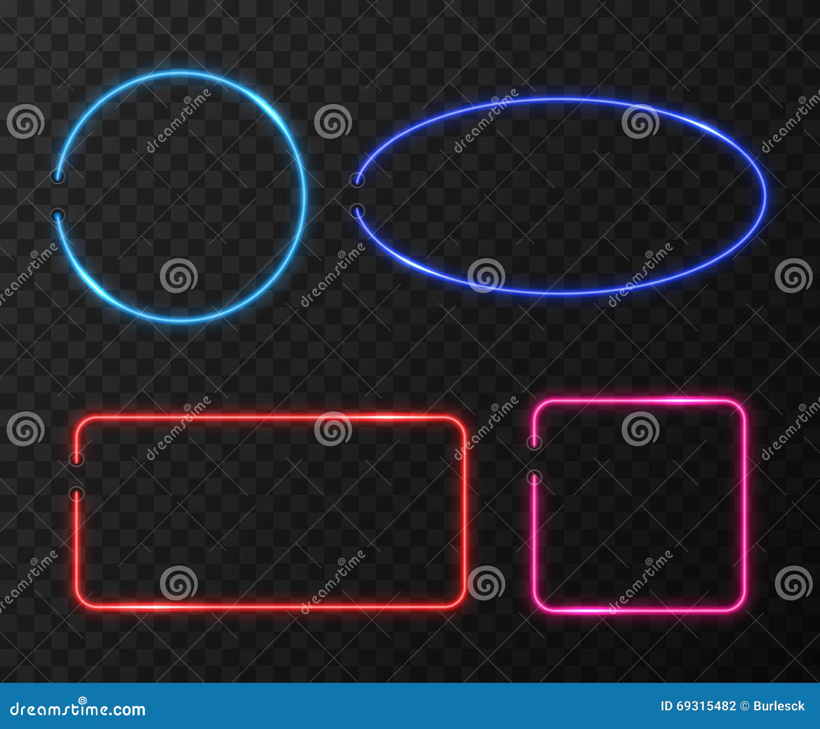 Neon Frames Vector Set On Black Transparent Background | CartoonDealer ...