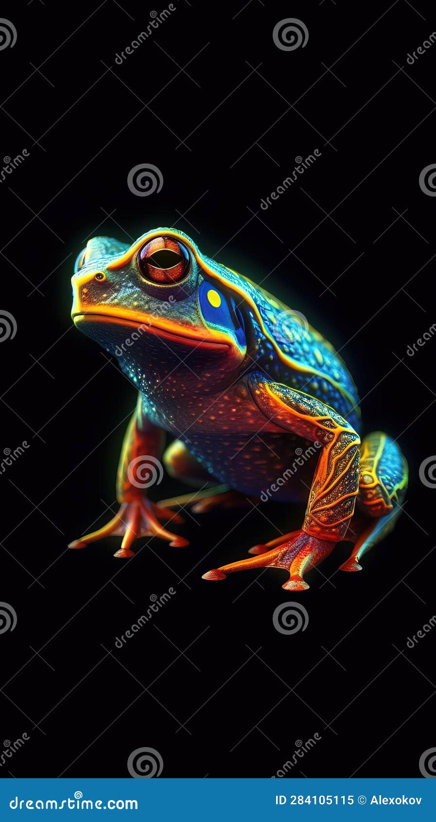 Neon Frog on Dark Background. Stock Illustration - Illustration of full ...