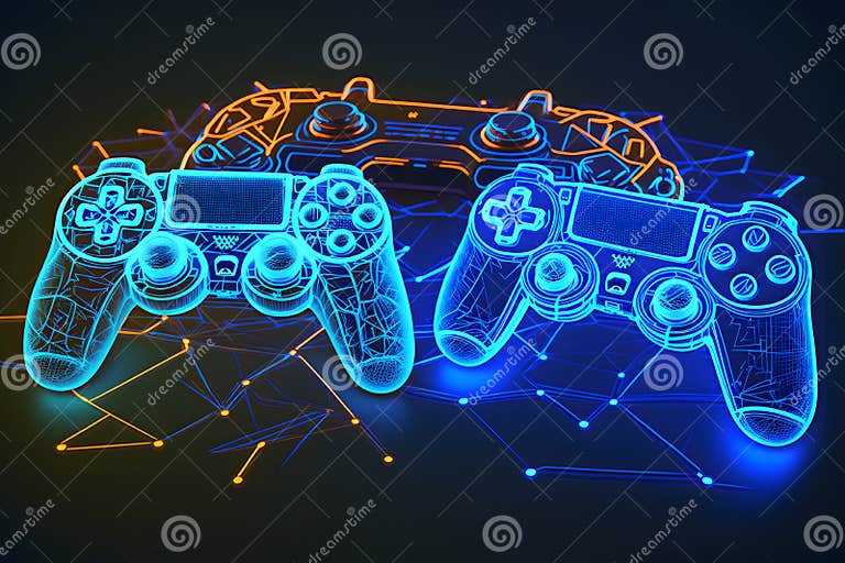 Neon Future Game Controller Created with Generative AI Technology Stock ...