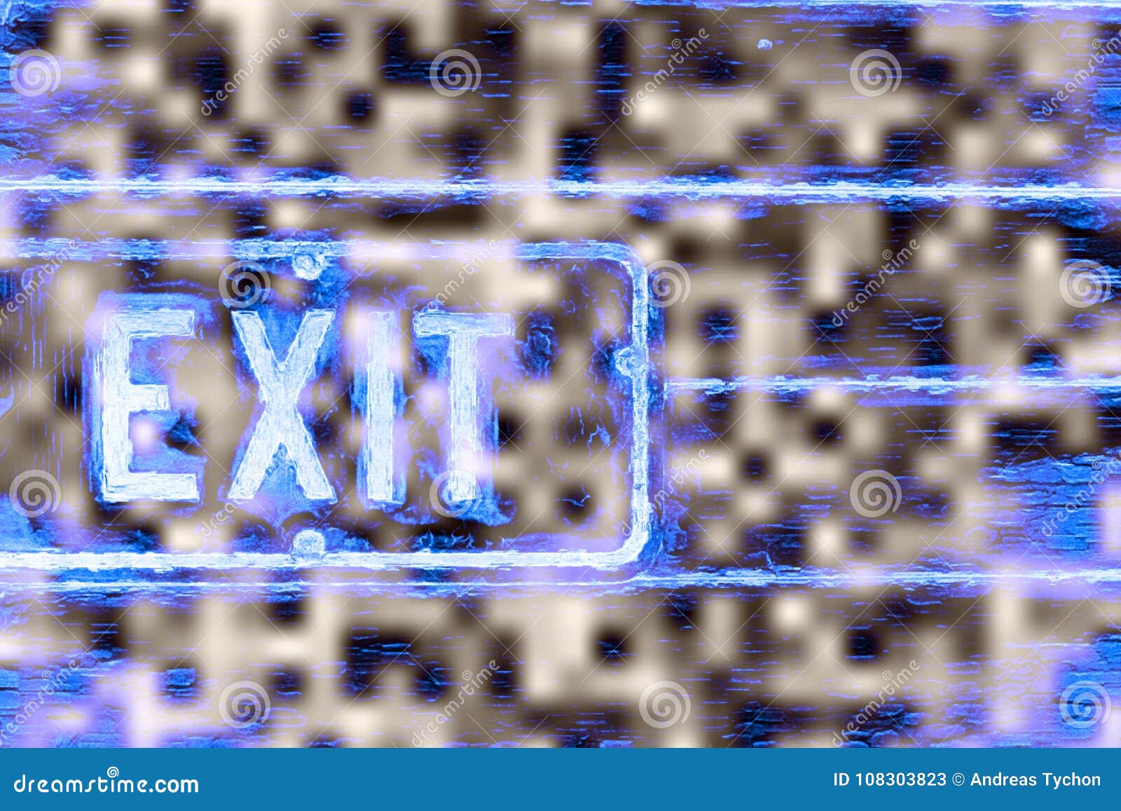 Neon futuristic exit sign stock illustration. Illustration of themed ...