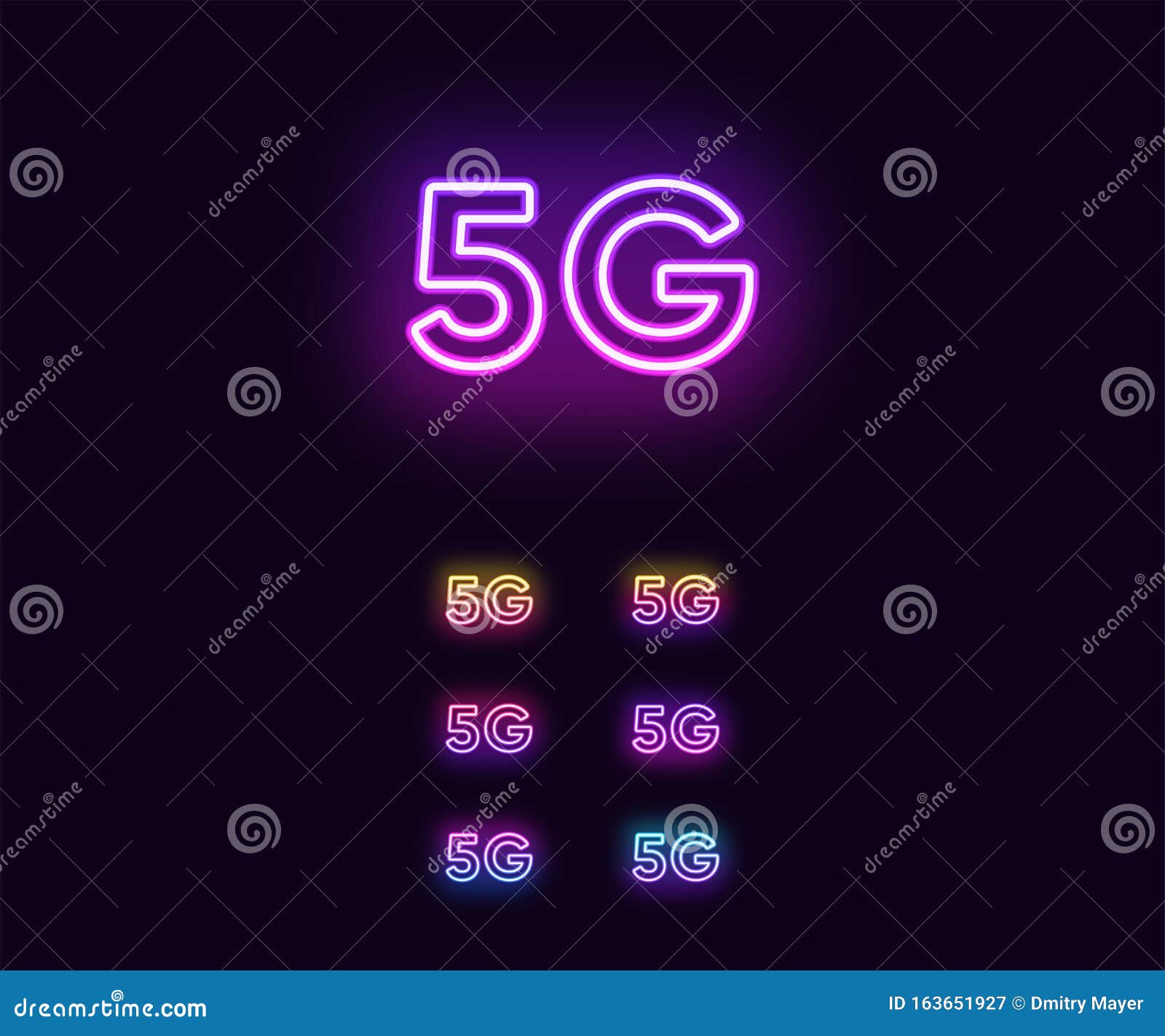 Neon 5G Network Icon, Mobile Technology. Set of Gradient Neon Signs ...