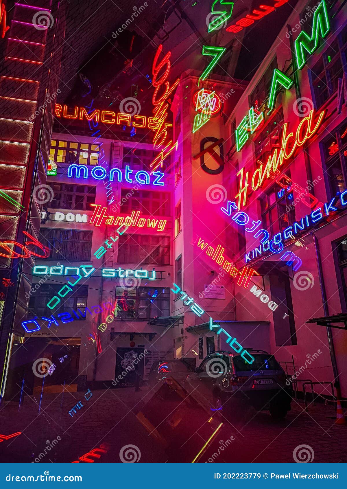 Neon Gallery Reflected in Prismatic Cube Editorial Stock Image - Image ...
