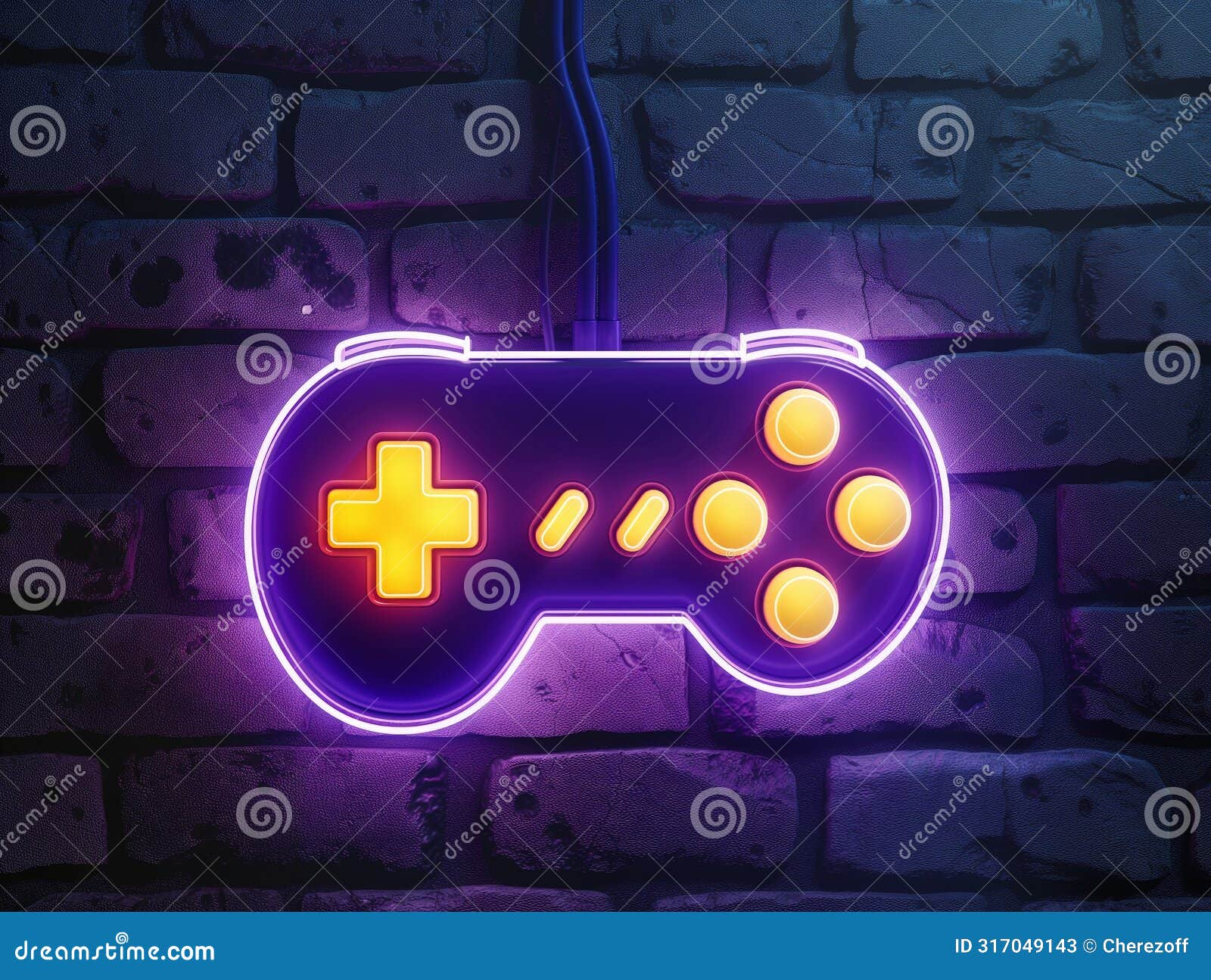 Neon Game Controller on Brick Wall Stock Image - Image of trend ...