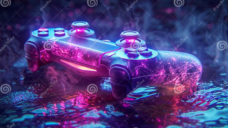Neon Game Controller with Futuristic Lighting Effects, Generative AI ...