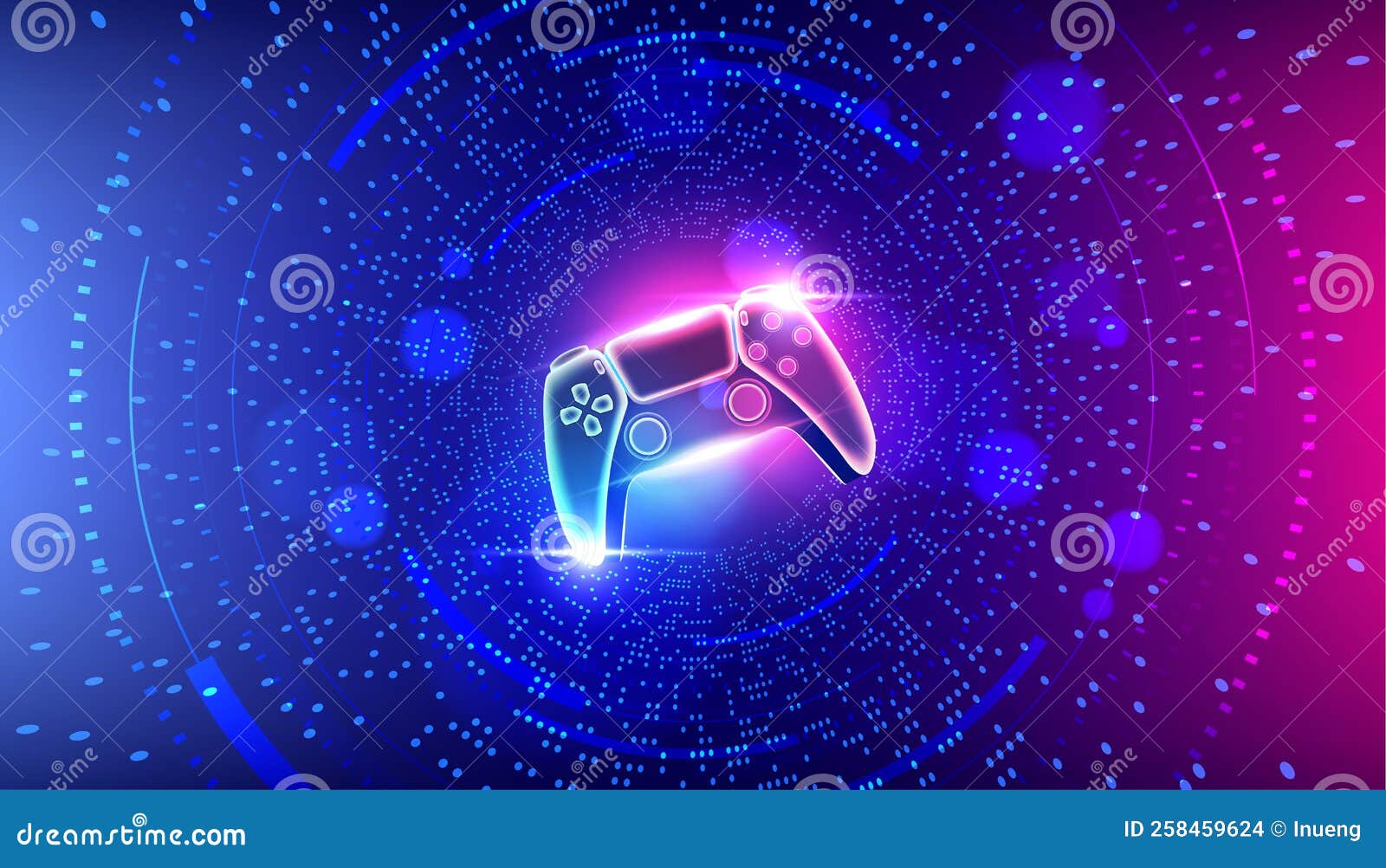 Neon Console Gamepad On Black Background. 3d Illustration Of Gaming ...