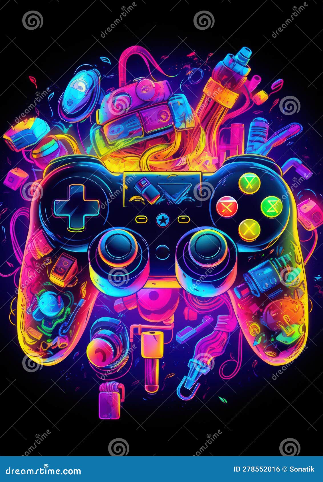 Neon Gaming Joystick by Generative AI Stock Illustration - Illustration ...