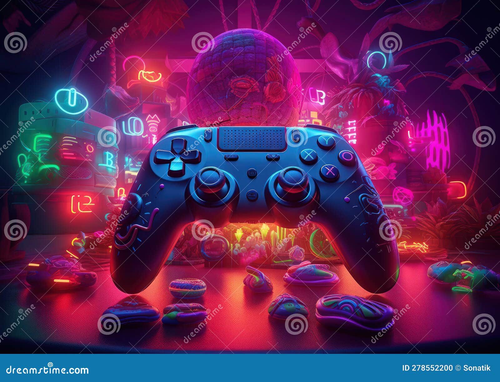Neon Gaming Joystick by Generative AI Stock Illustration - Illustration ...