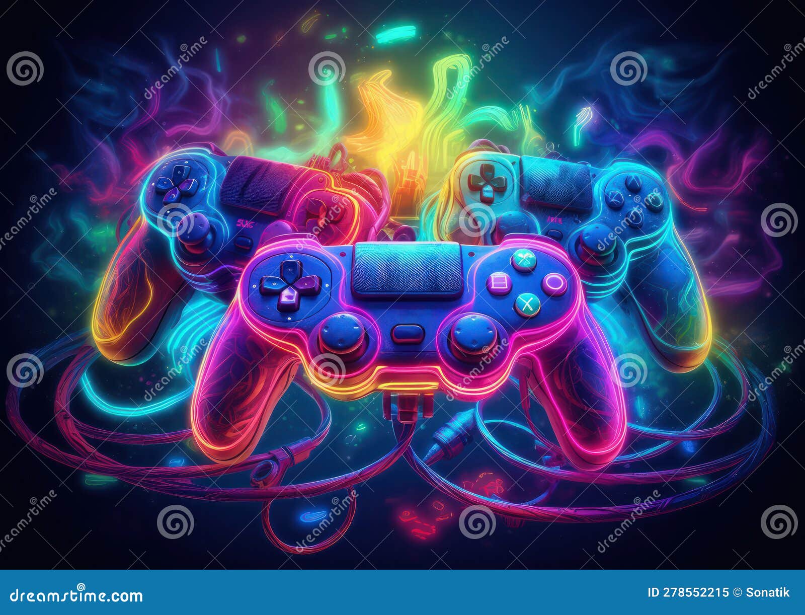Neon Gaming Joysticks by Generative AI Stock Illustration ...