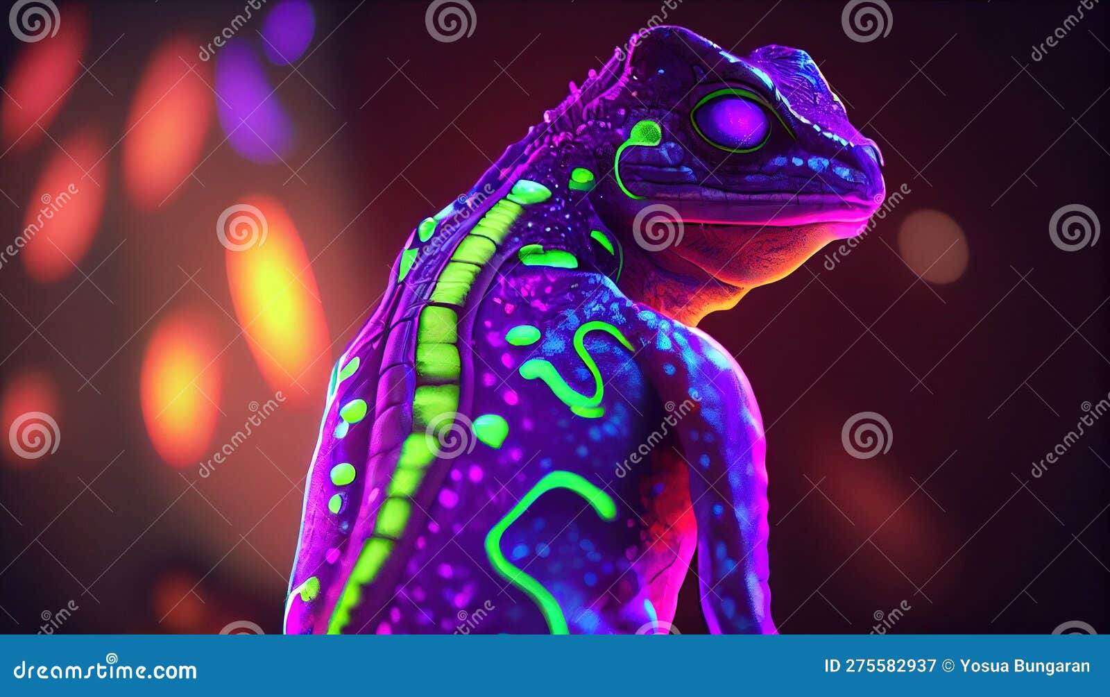 Neon Gecko, Digital Art Illustration, Generative AI Stock Illustration ...