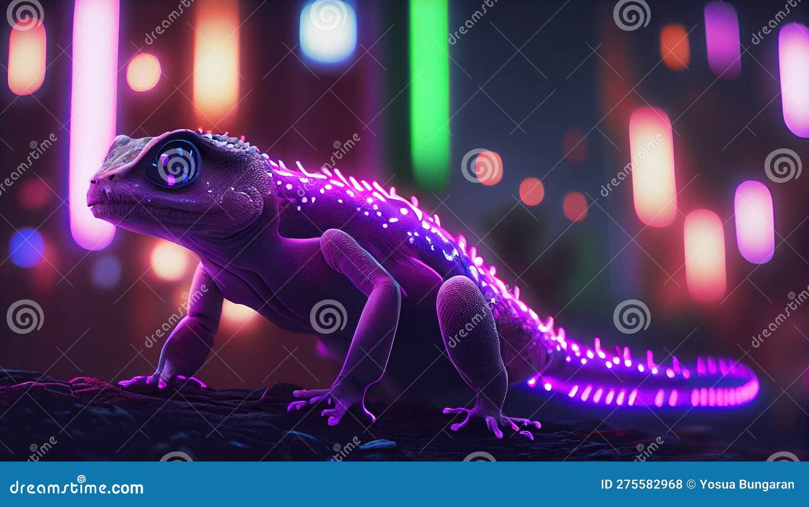 Neon Gecko, Digital Art Illustration, Generative AI Stock Illustration ...