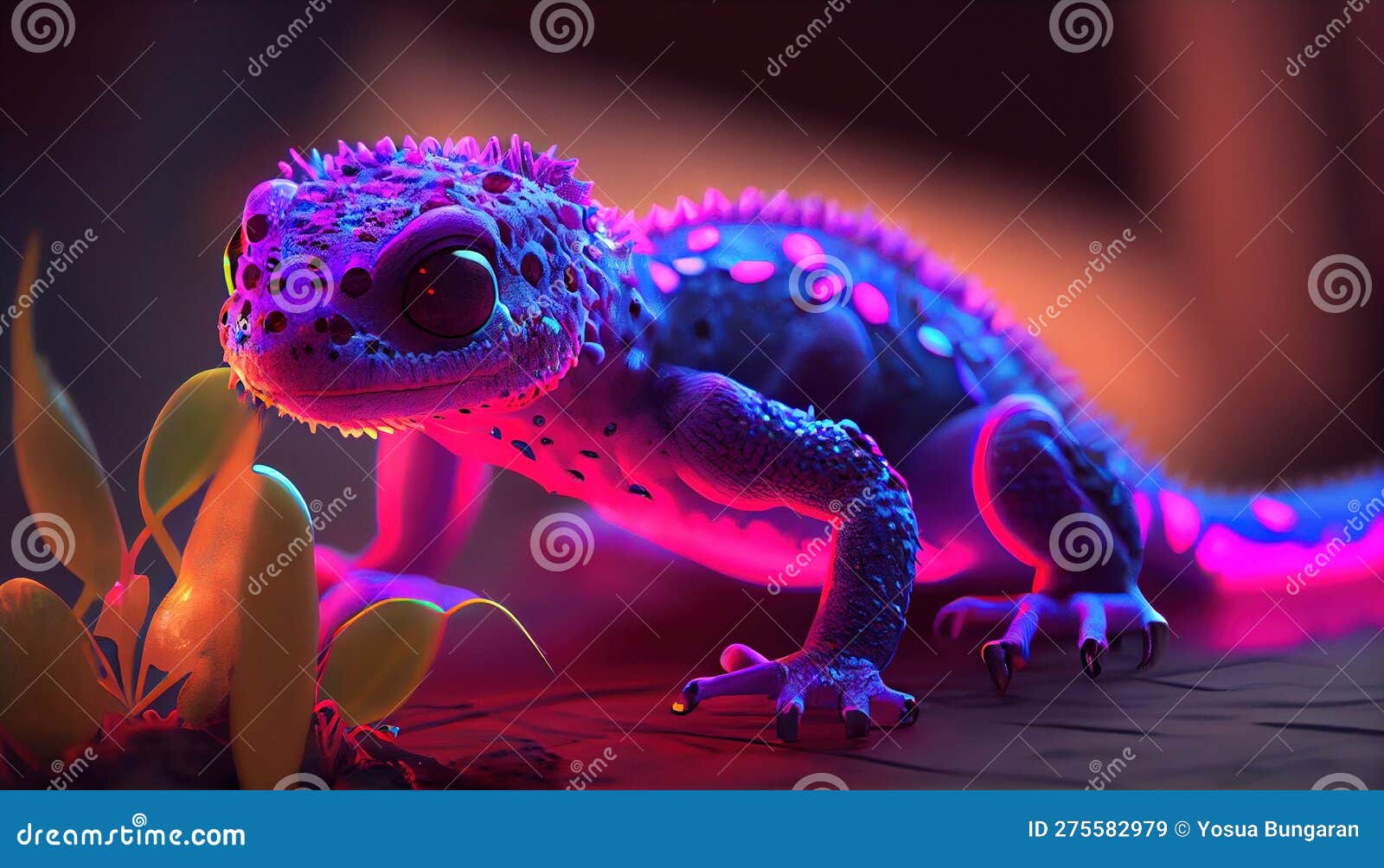 Neon Gecko, Digital Art Illustration, Generative AI Stock Illustration ...