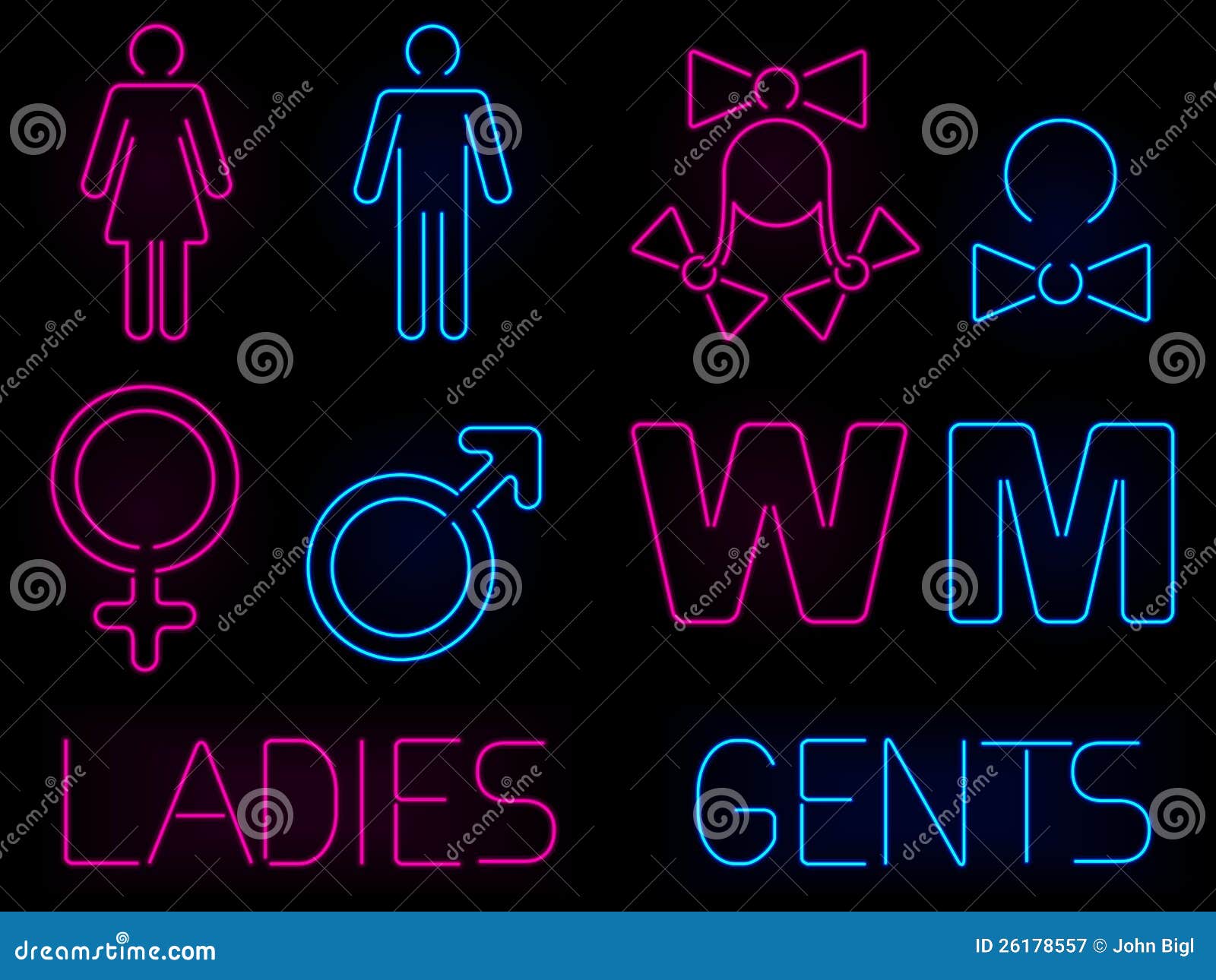 Neon gender signs stock vector. Illustration of restroom - 26178557