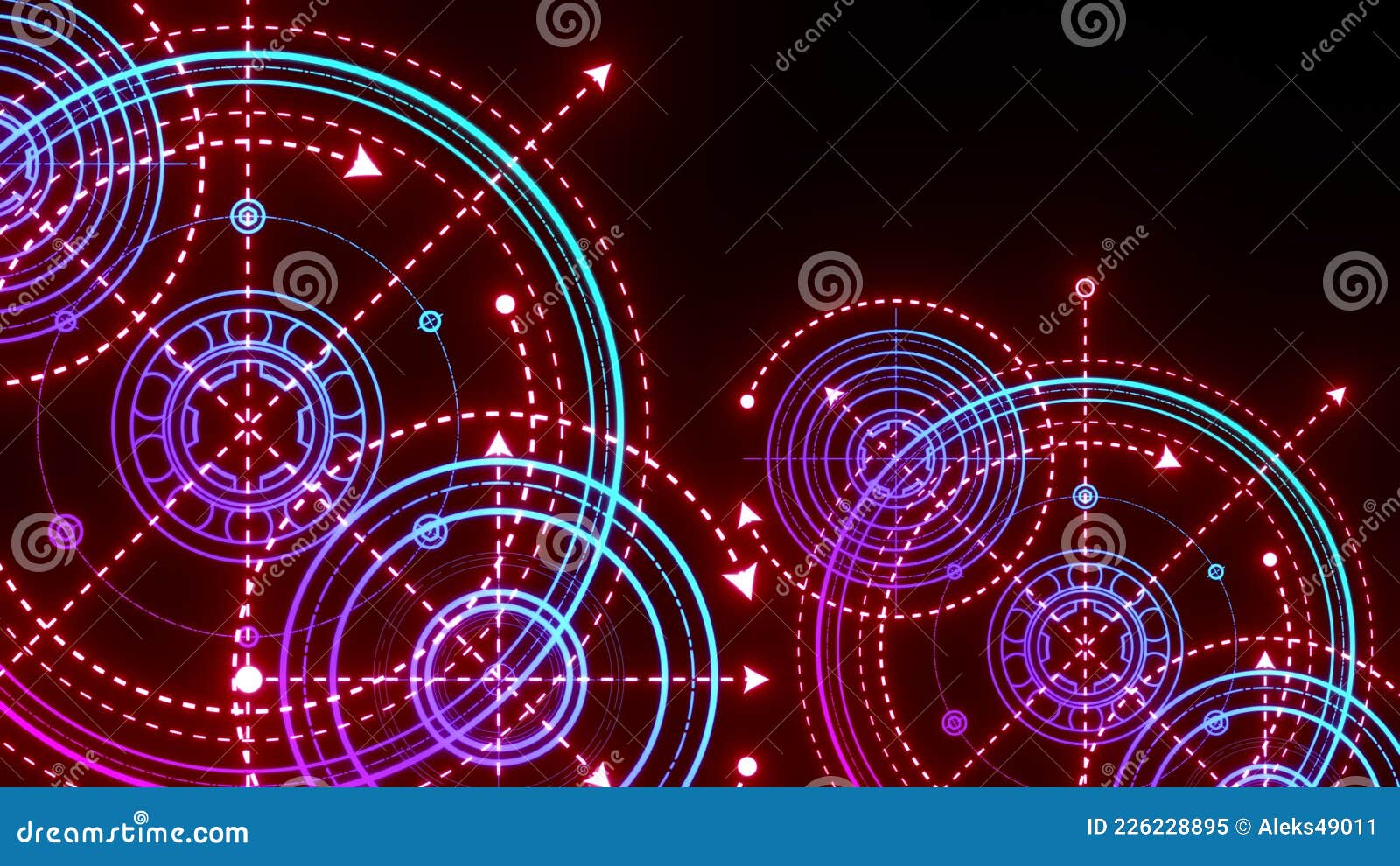 Neon Geometric Circles.Rotating Gear.HUD Element.Technical Engineering ...