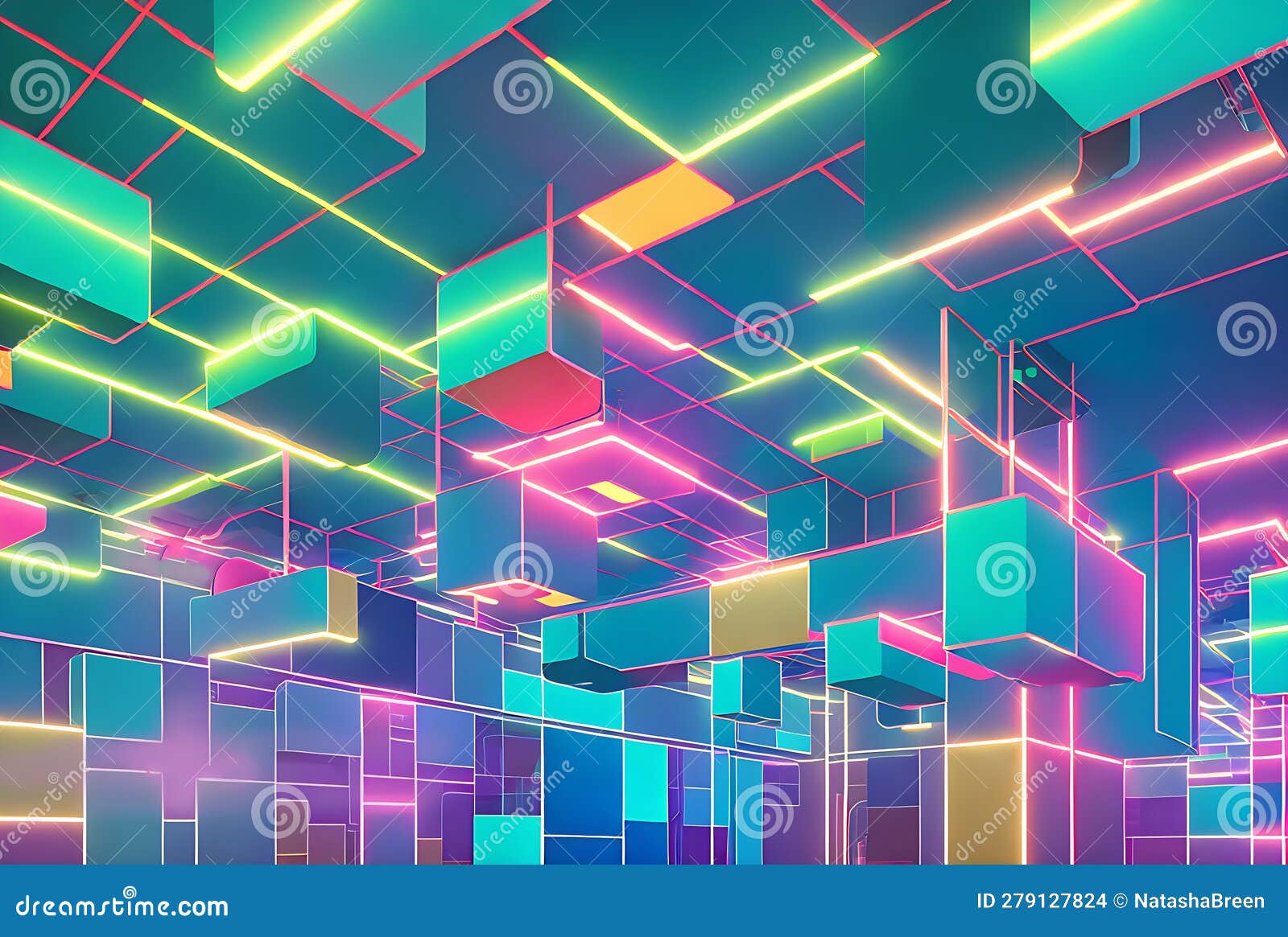 Neon Geometric Panels with Kodachrome Colors. Stock Illustration ...