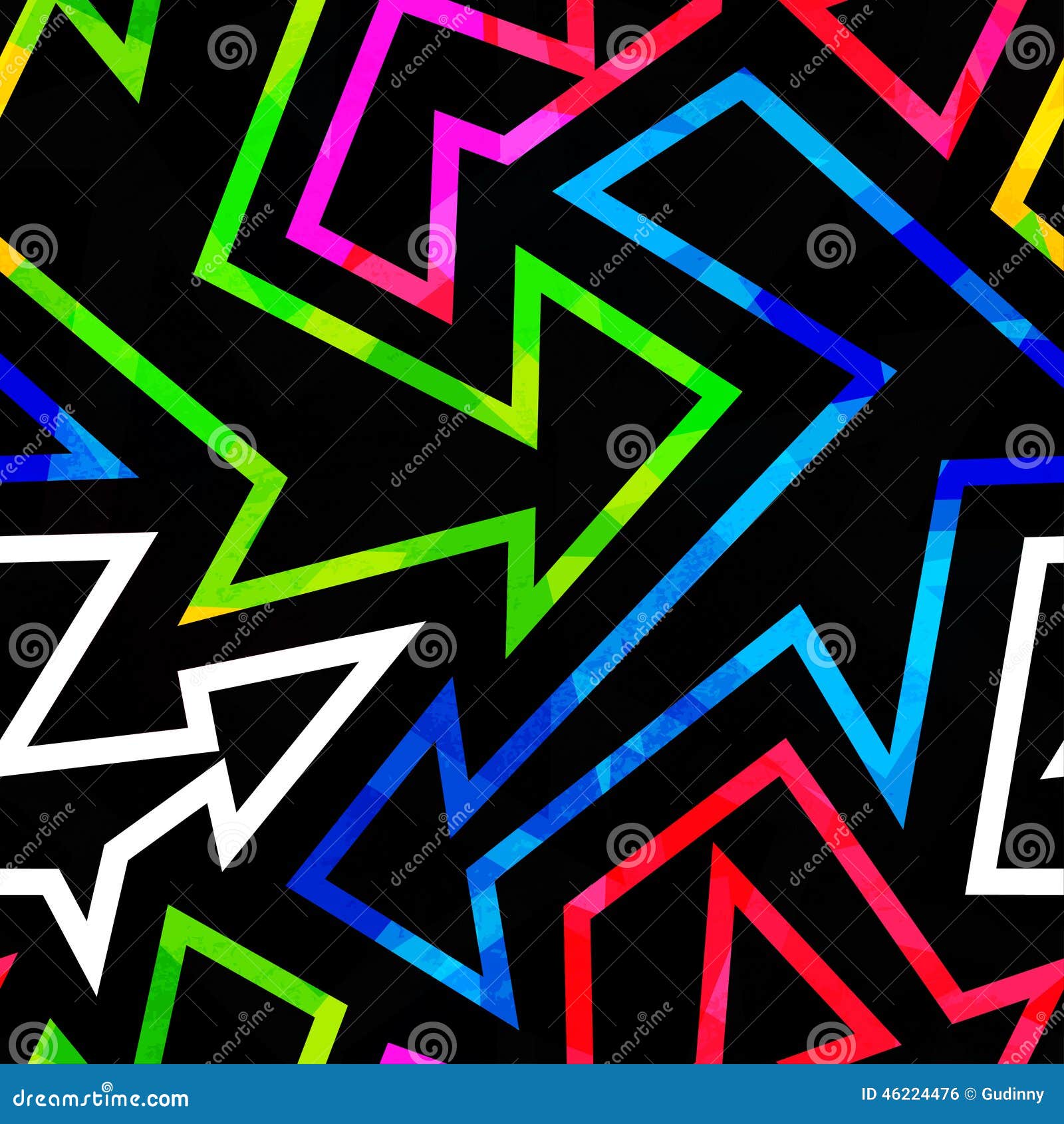 Neon Geometric Seamless Pattern with Grunge Effect Stock Vector ...