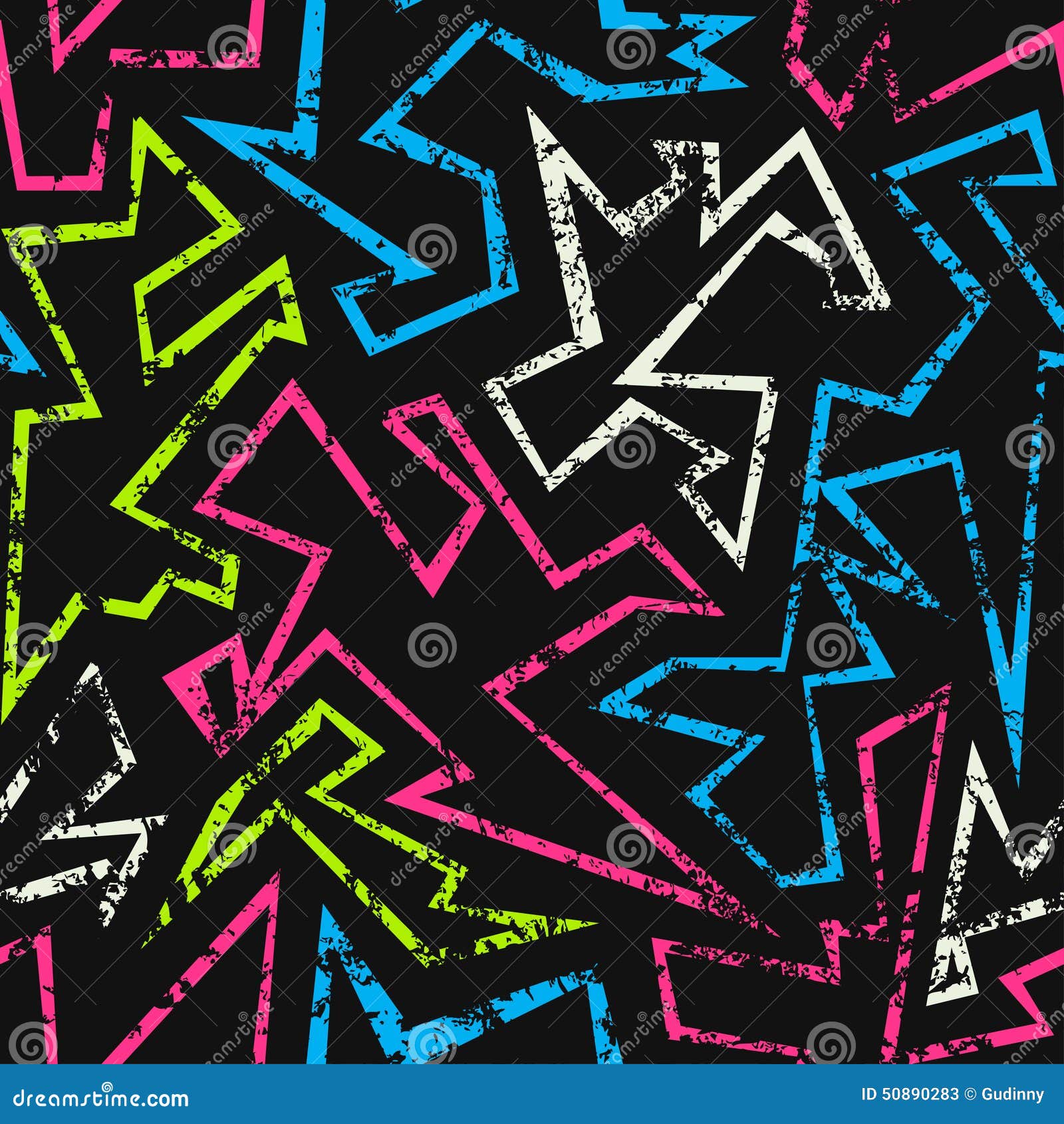 Neon Geometric Seamless Pattern with Grunge Effect Stock Vector ...