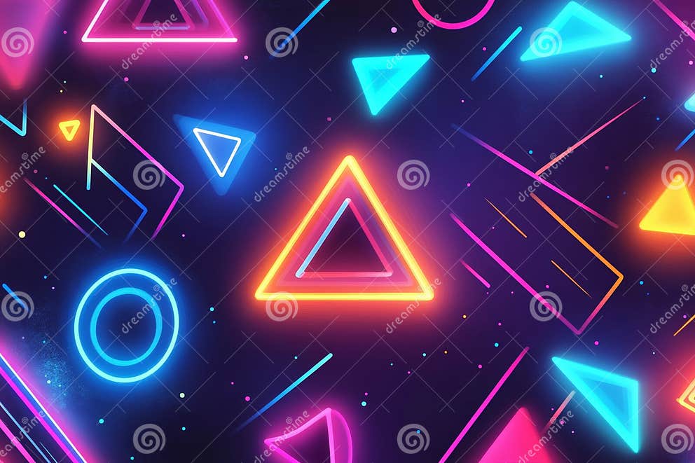 Neon Geometric Shapes and Patterns on Dark Background Design Stock ...