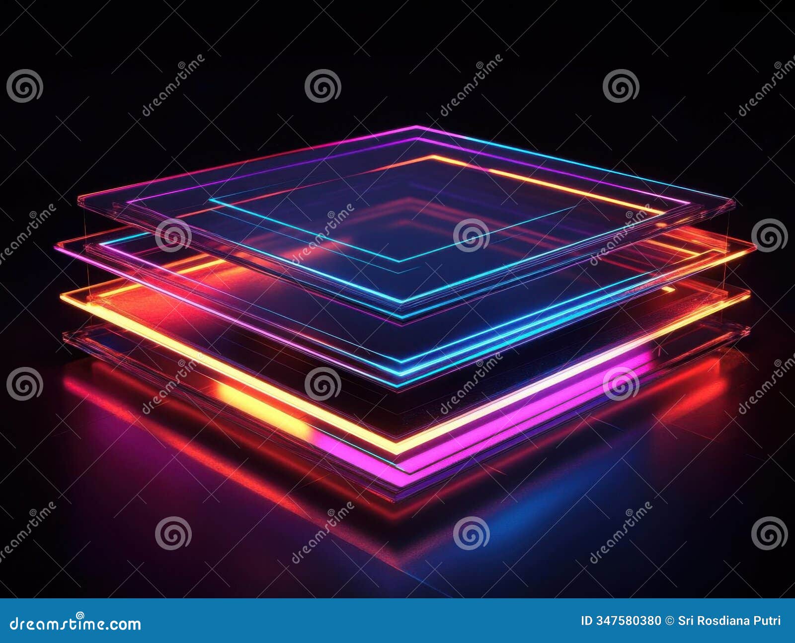 Neon Glass Layers Illuminate Dark Space Mysteriously Stock Illustration ...